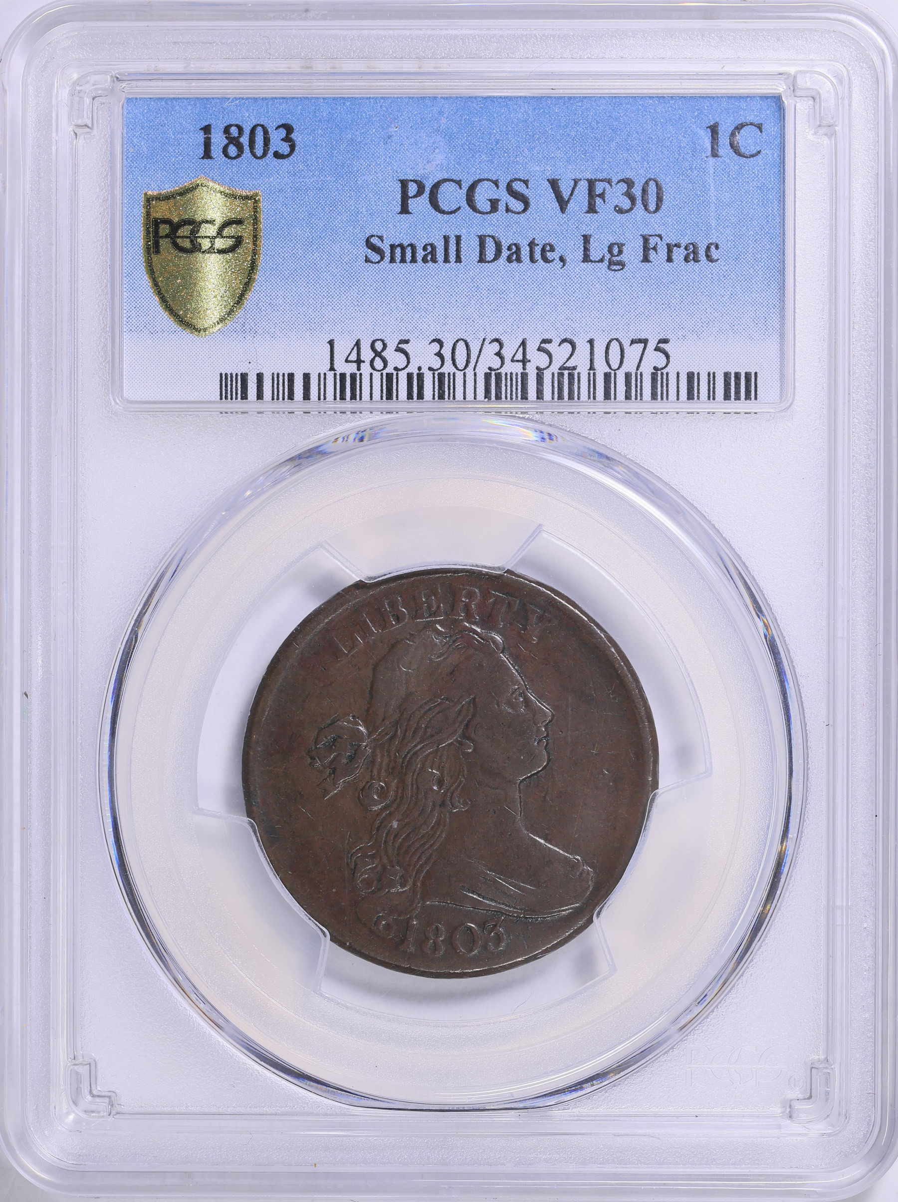 1803 Draped Bust Cent Small Date, Large Fraction PCGS VF-30 BN (Item ...