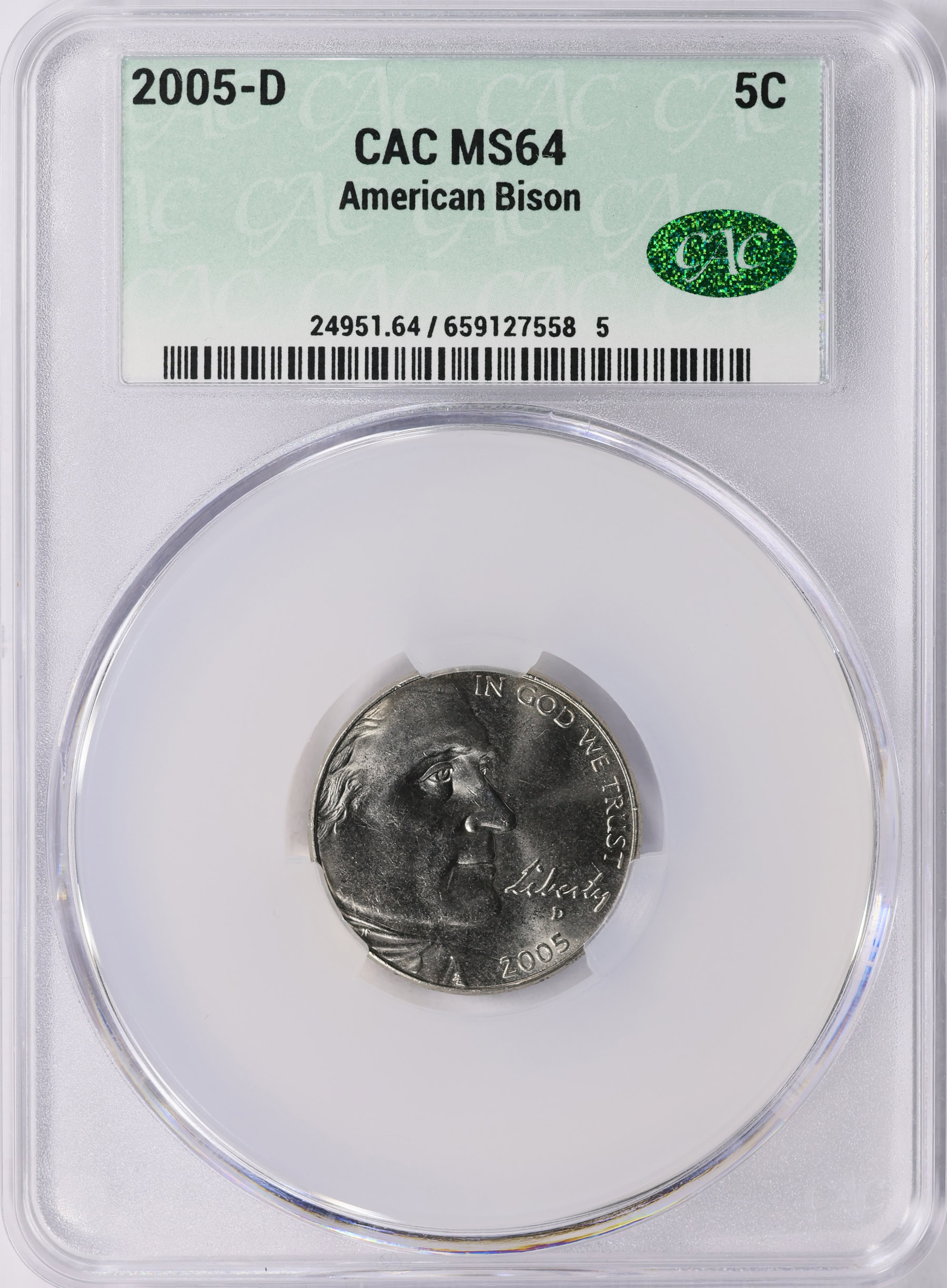 2005-D Jefferson Nickel American Bison CACG MS-64 (Item 1835499 ...