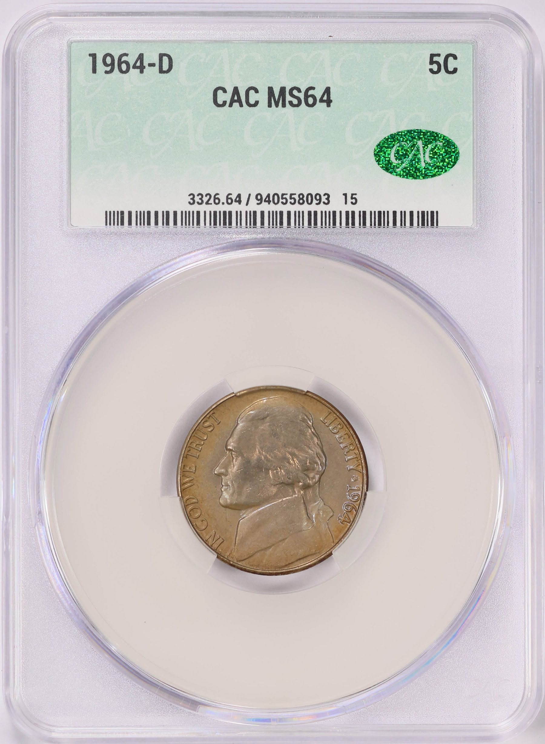 1964-D Jefferson Nickel CACG MS-64 (Toned) (Item 1835518 ...