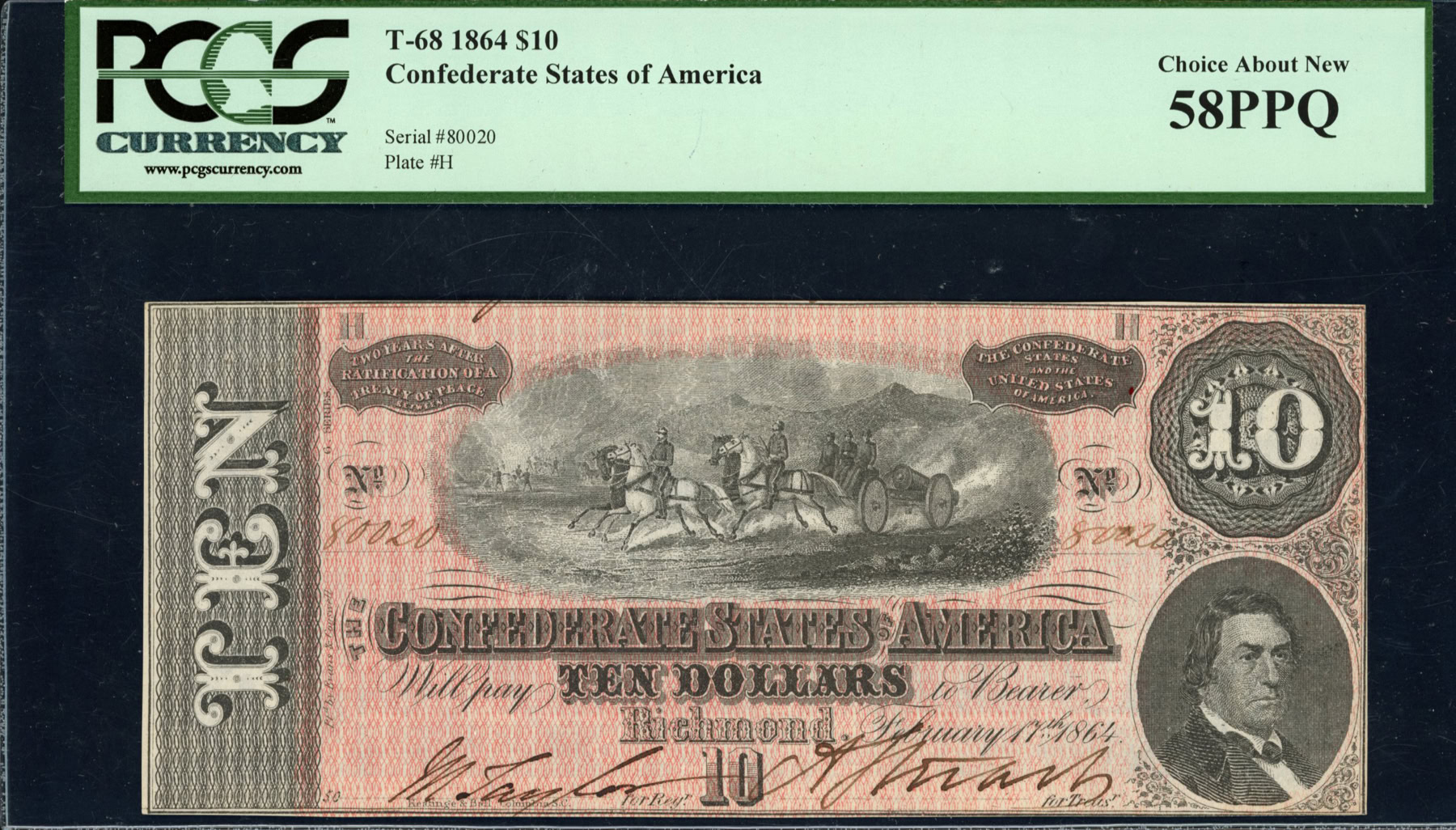 T-68 Confederate States of America 1864 $10 Note PCGS Currency Choice ...