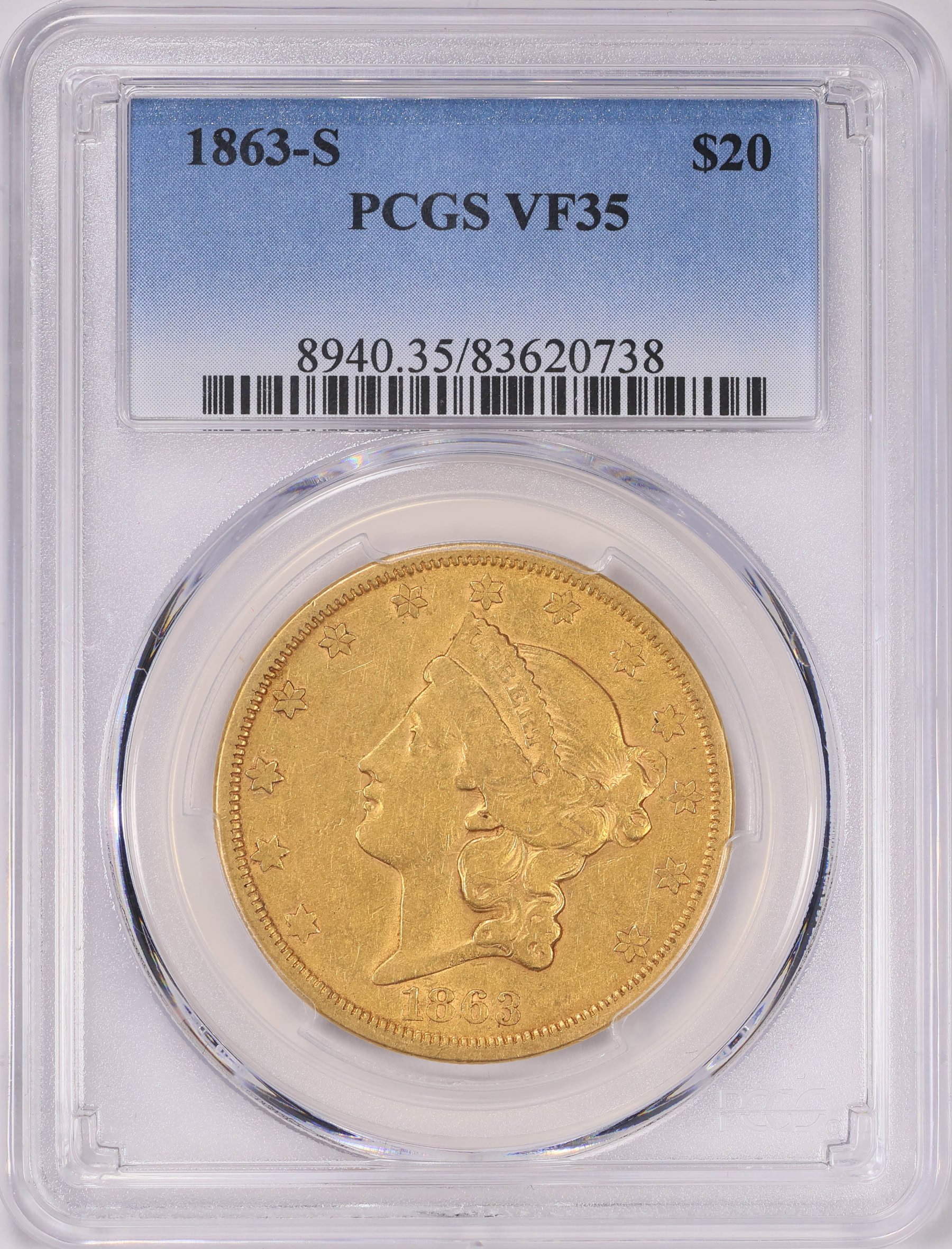 1863-S Liberty Gold Double Eagle PCGS VF-35 (Item 1835622) | GreatCollections Coin Auctions