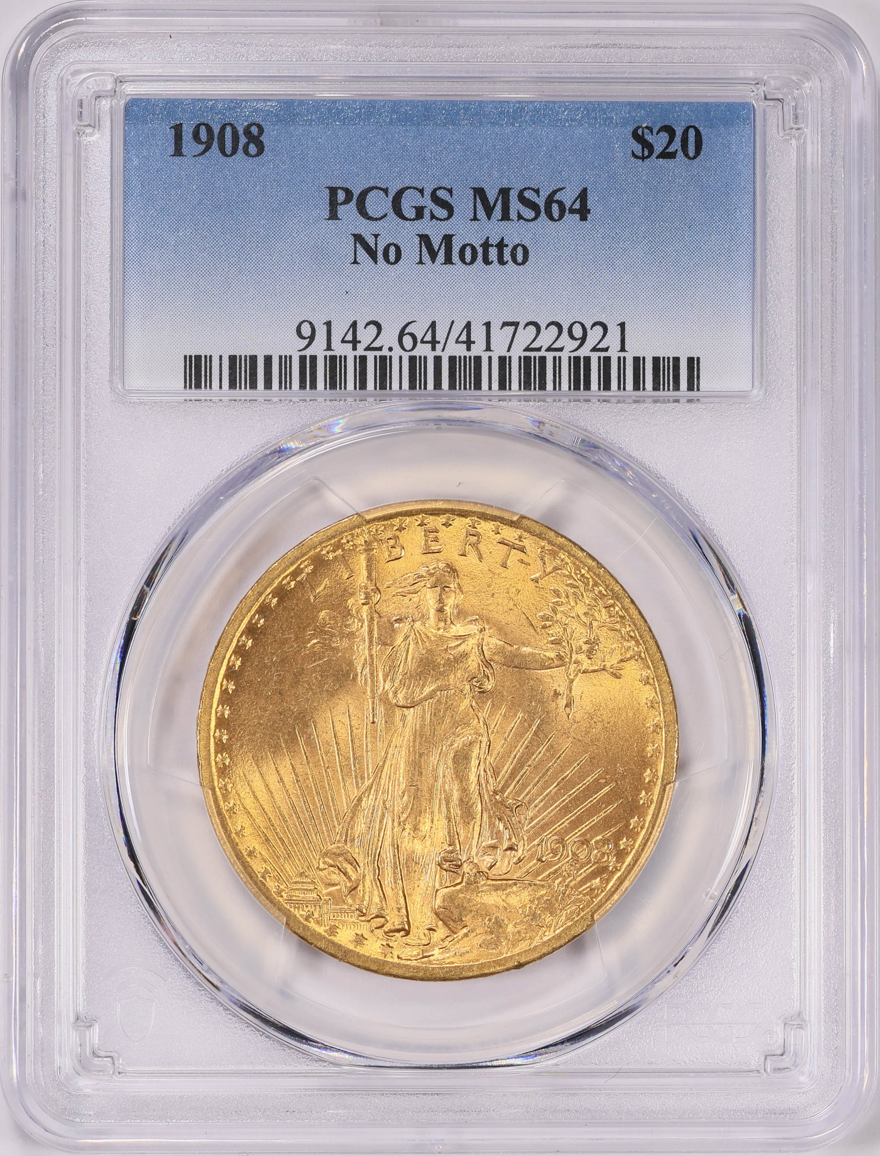 1908 Saint-Gaudens Gold Double Eagle No Motto PCGS MS-64 (Item 1835624) | GreatCollections Coin ...