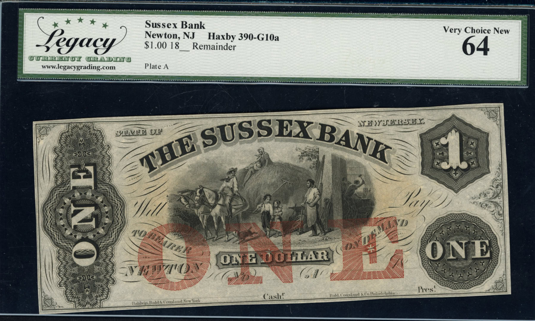 1850s Newton, New Jersey Sussex Bank $1 Remainder Note Legacy Very ...