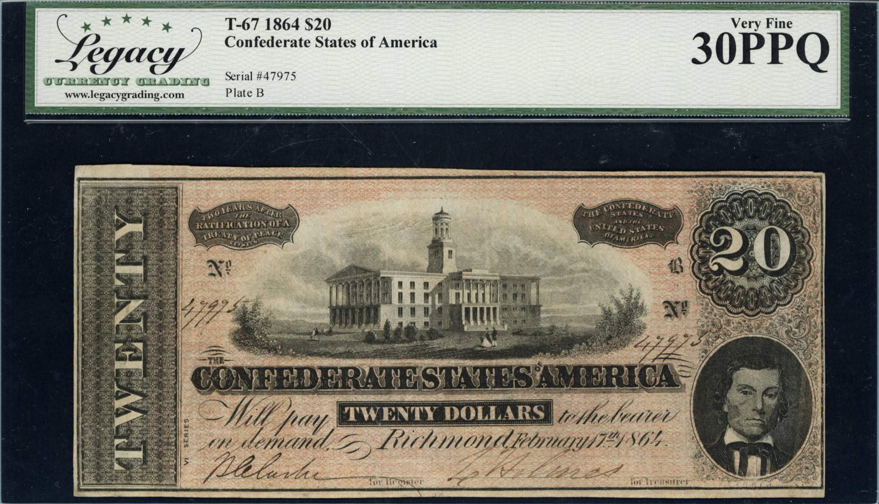 T-67 Confederate States of America 1864 $20 Note Legacy Very Fine 30 ...
