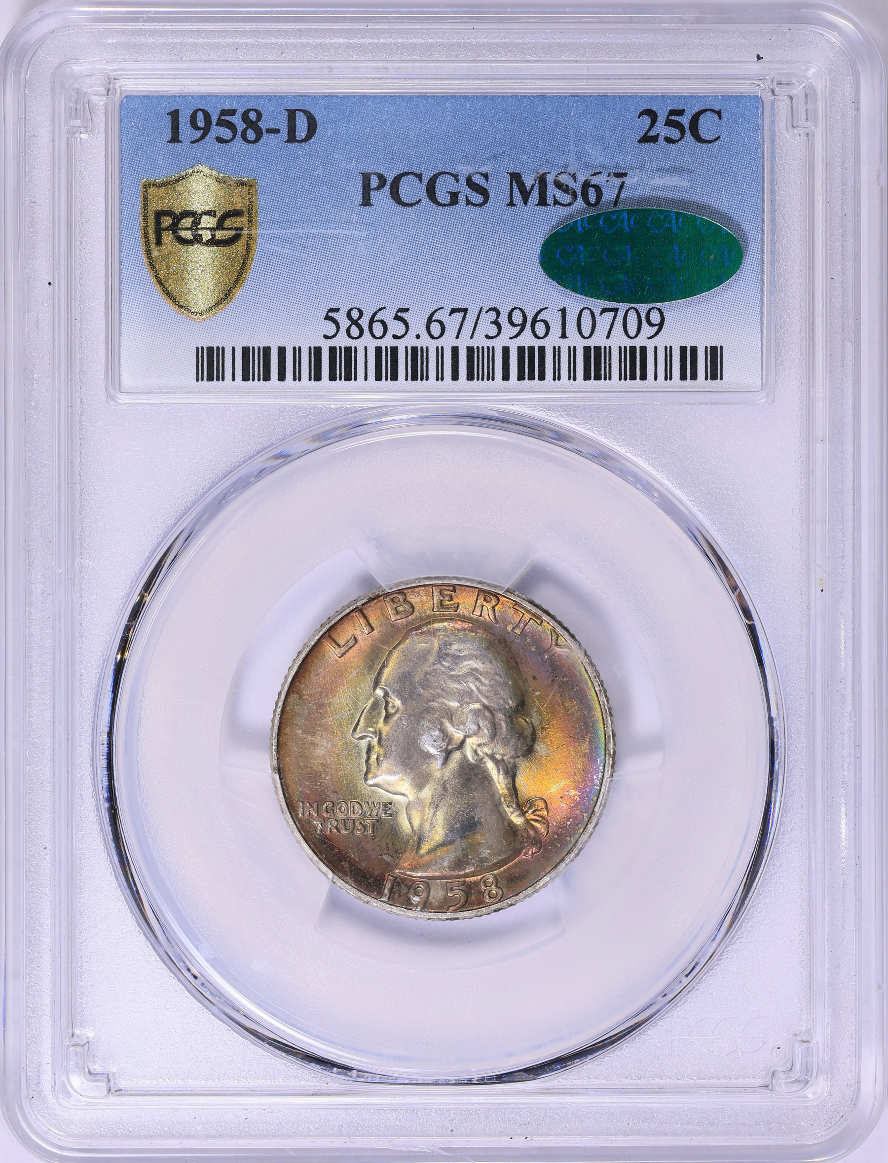 1958-D Washington Quarter PCGS MS-67 (CAC Green) (Toned) (Item 1835712 ...