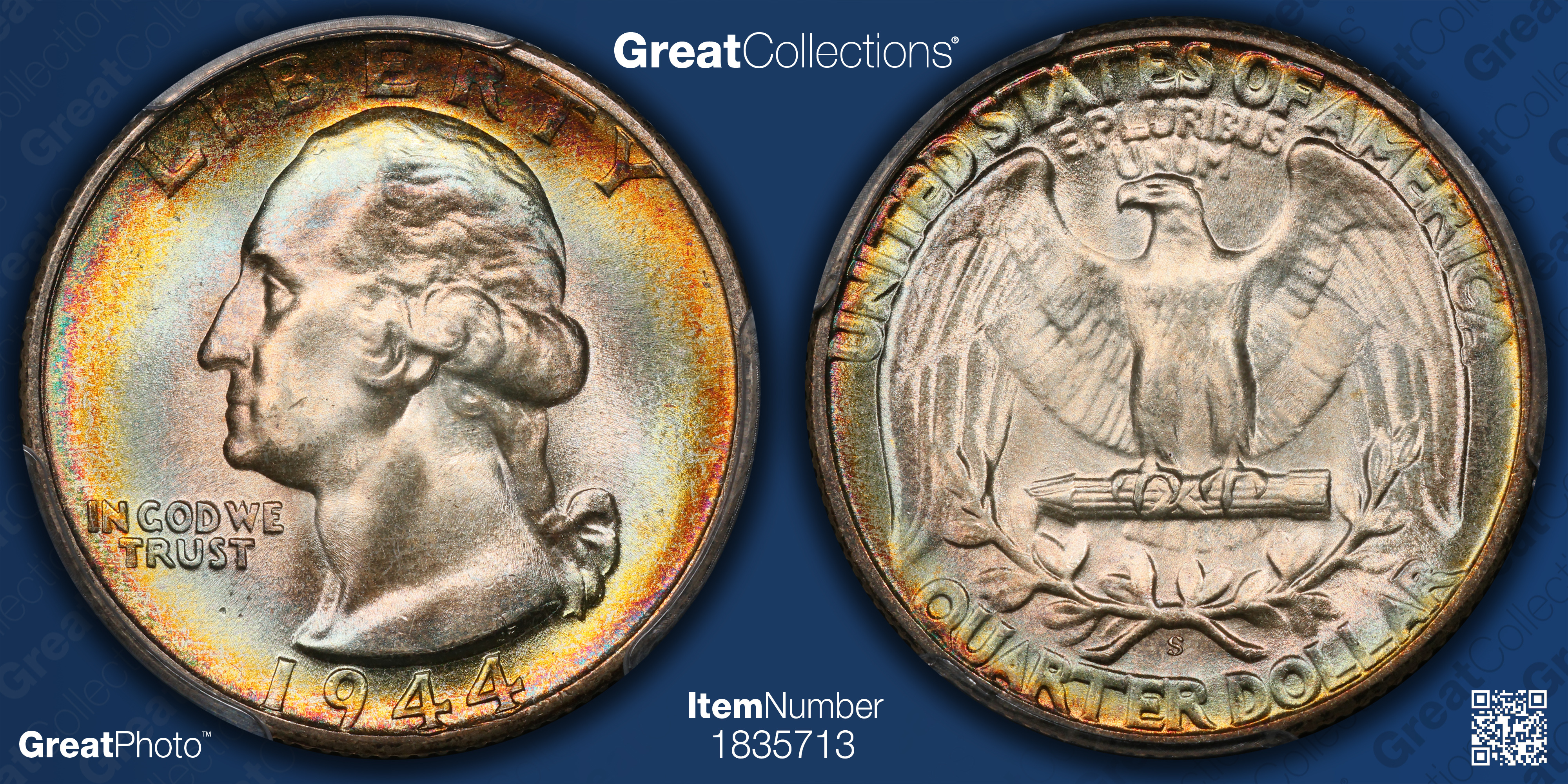 1944-S Washington Quarter PCGS MS-68 (CAC Green) (Toned) (George's Army ...