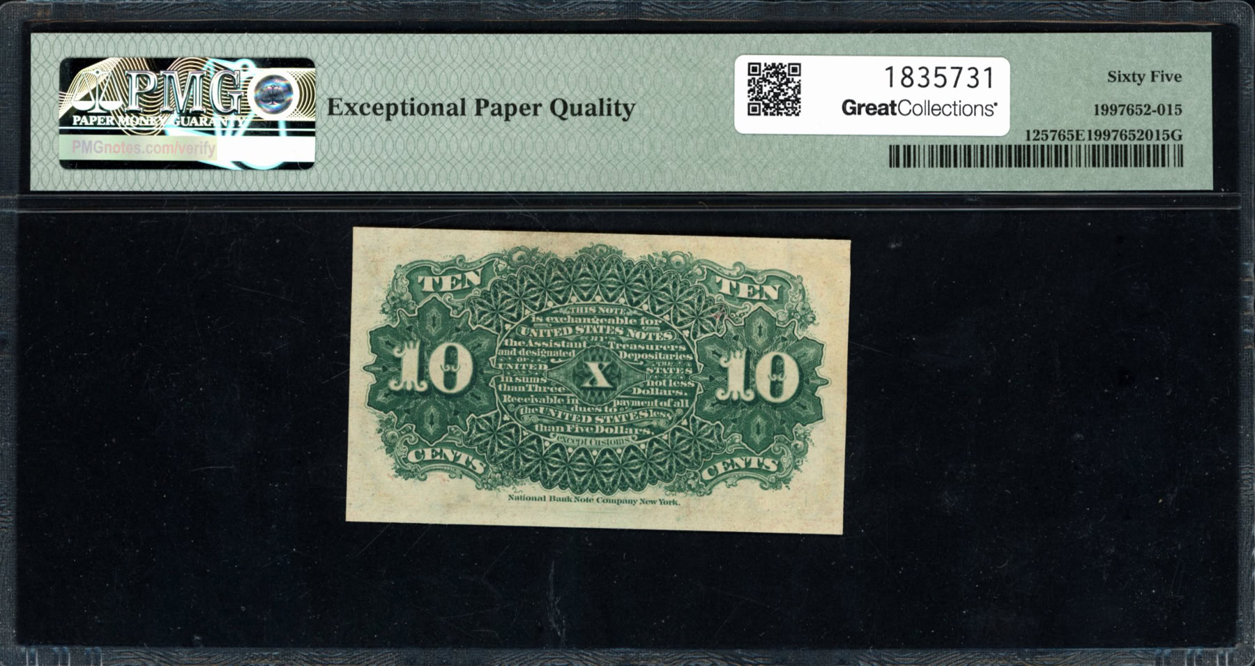 Fr. 1257 Fourth Issue 10 Cents Fractional Currency Note Allison ...