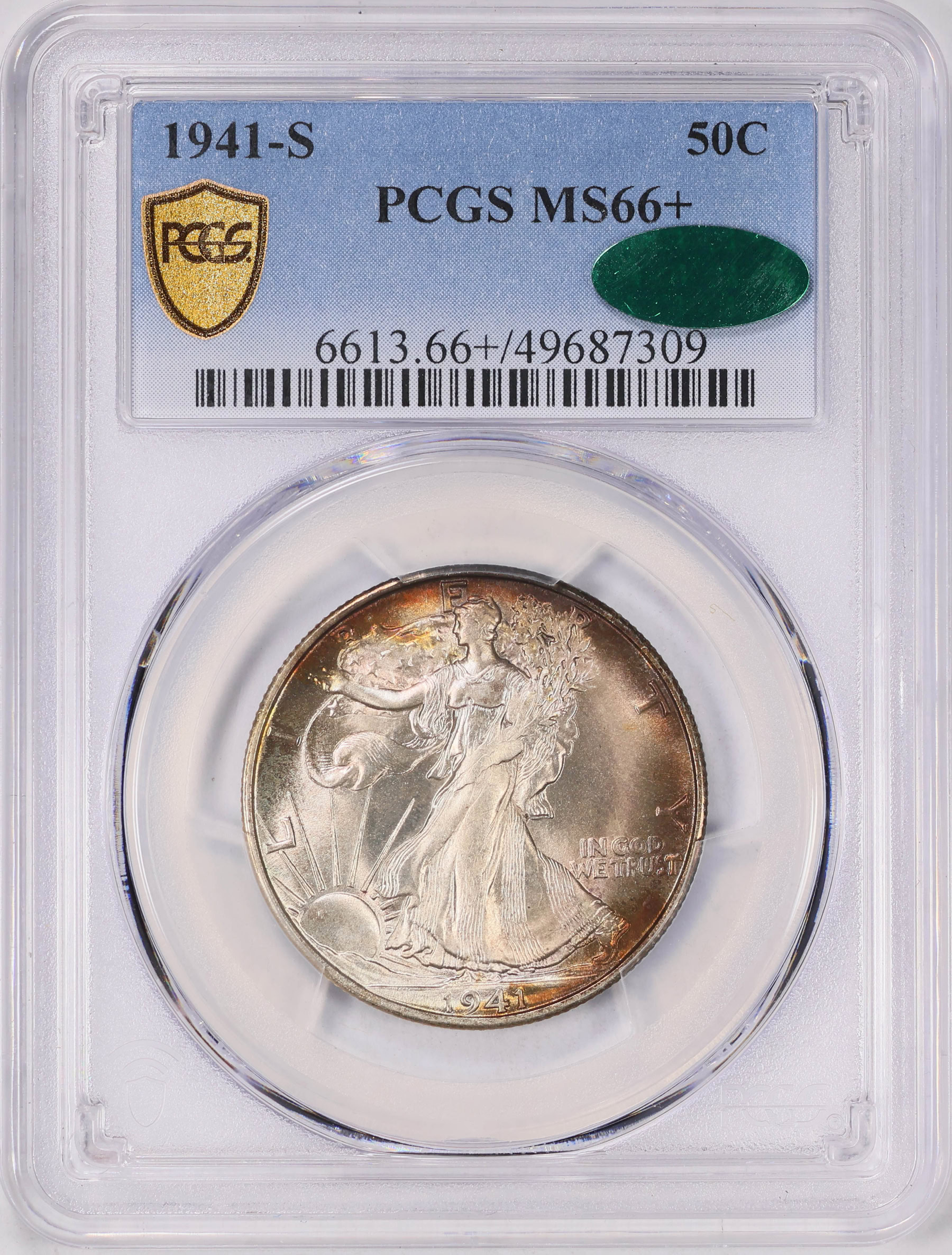 1941-S Walking Liberty Half Dollar PCGS MS-66+ (CAC Green) (Toned) (Item 1835842 ...