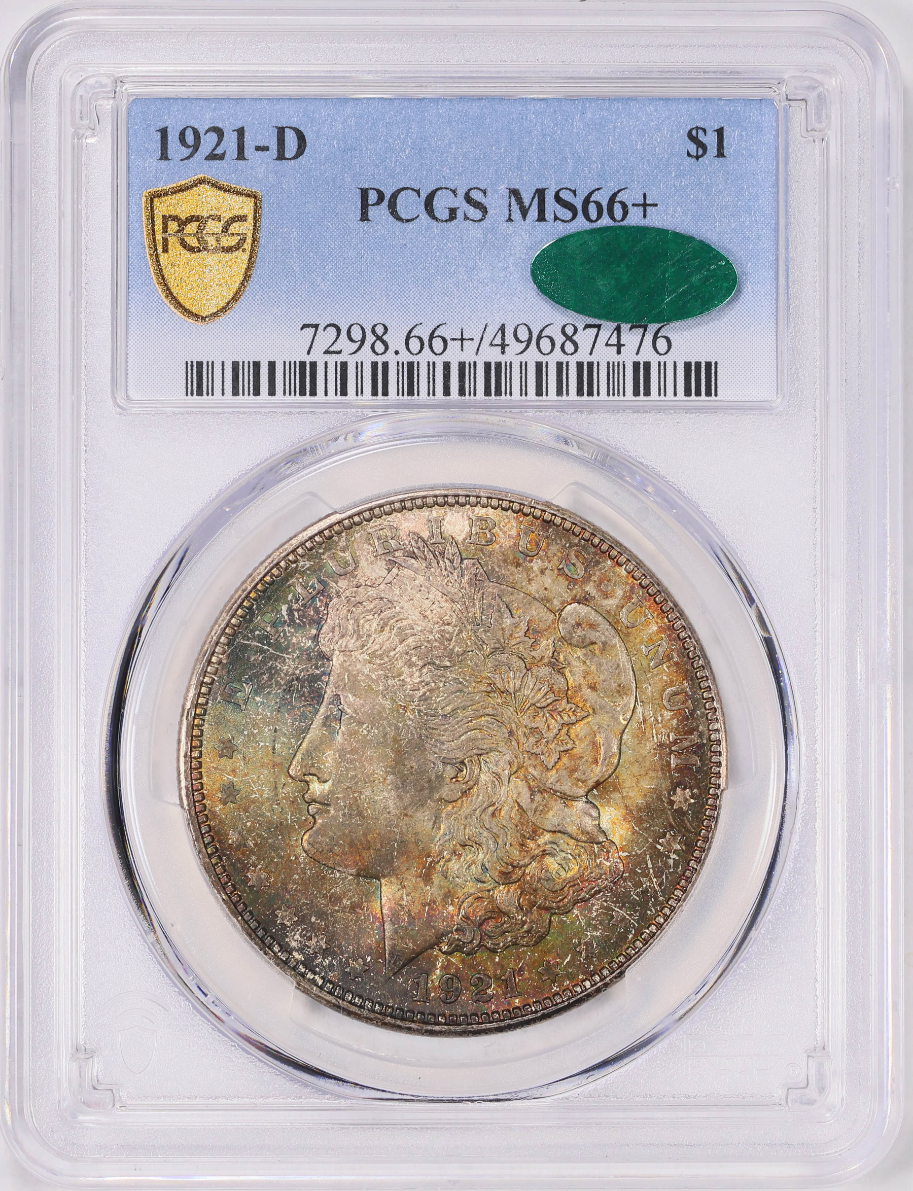1921-D Morgan Silver Dollar PCGS MS-66+ (CAC Green) (Toned) (Item 1835846) | GreatCollections ...