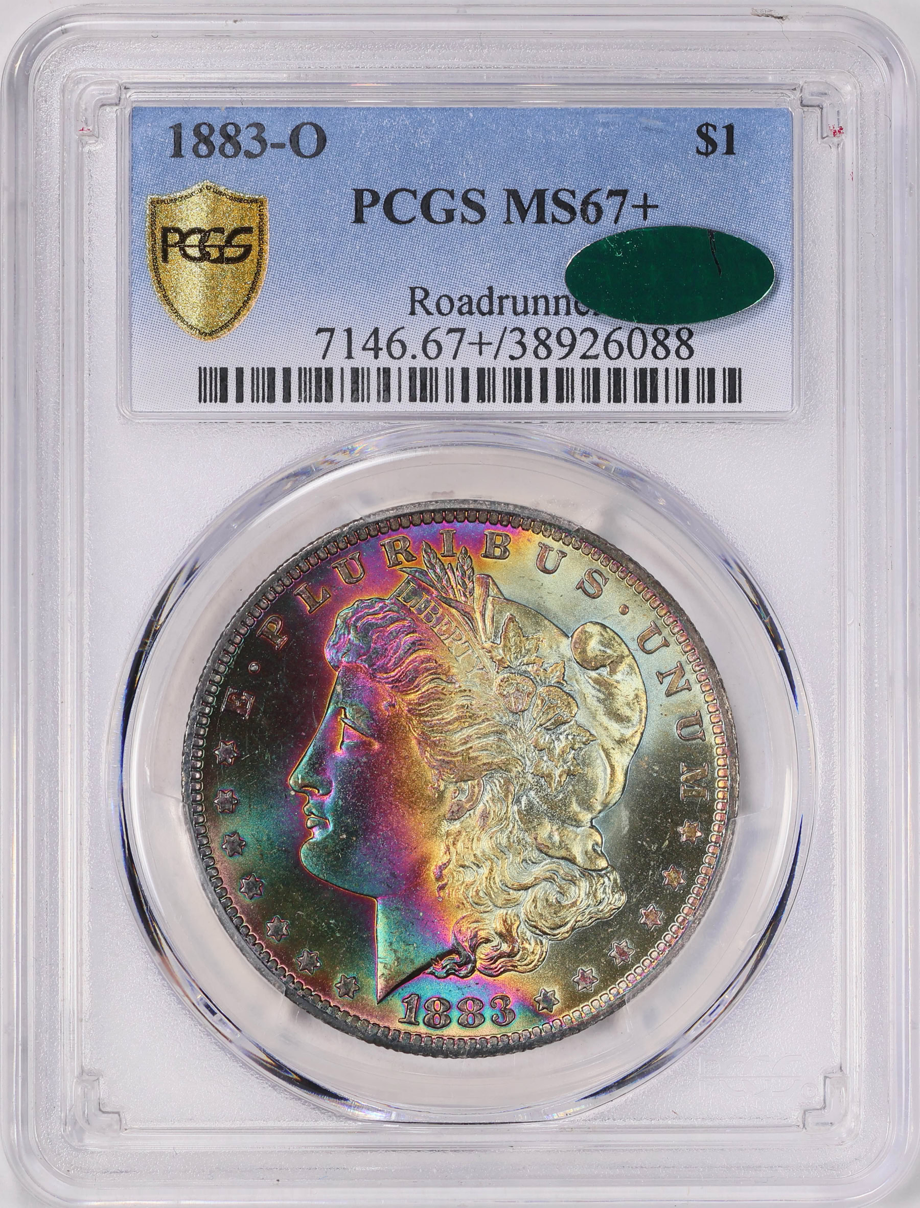 1883-O Morgan Silver Dollar PCGS MS-67+ (CAC Green) (Toned) (Roadrunner Collection) (Item ...