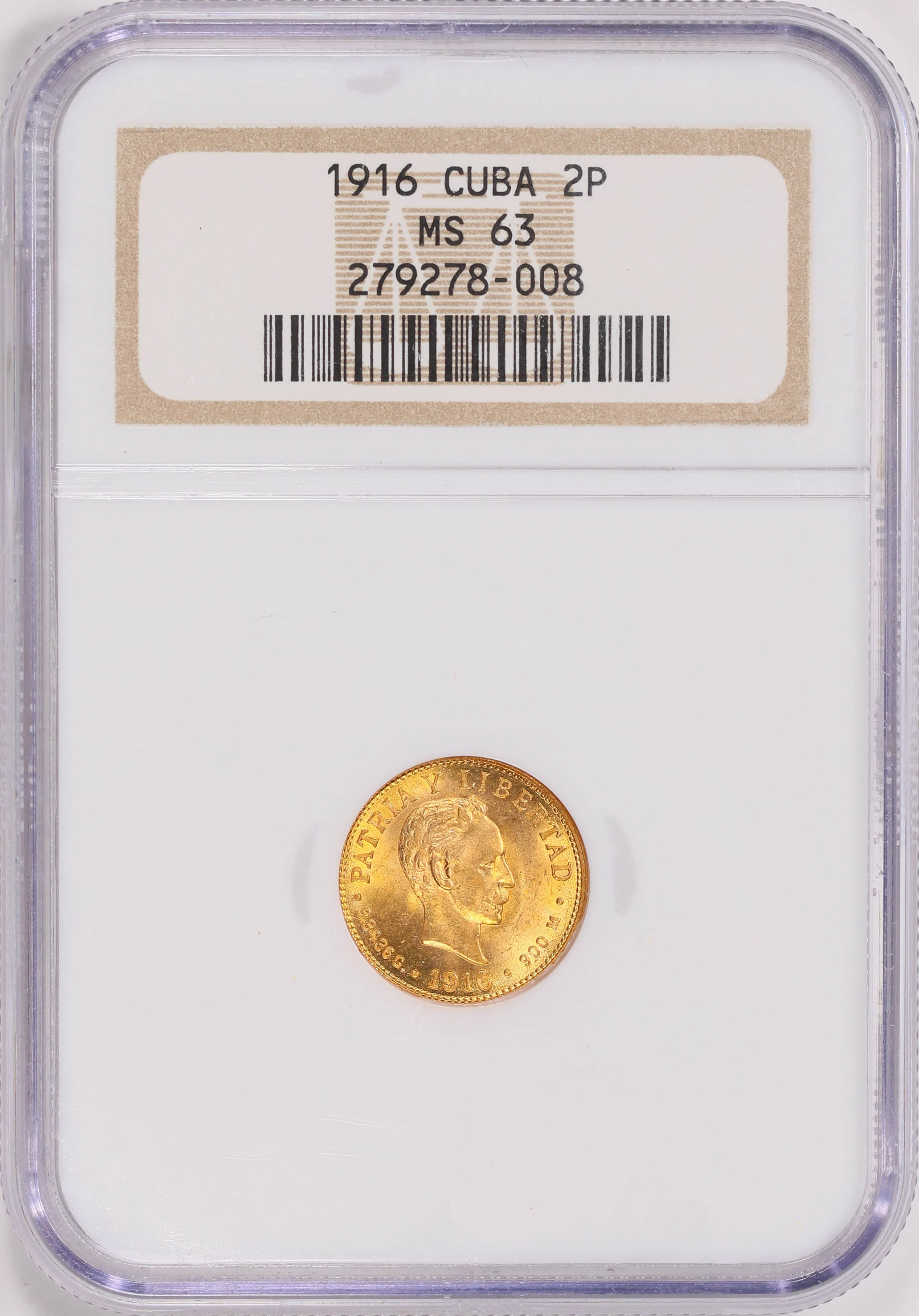 Cuba 1916 Gold 2 Pesos KM-17 NGC MS-63 (AGW = 0.0967 oz.) (Item 1835905 ...