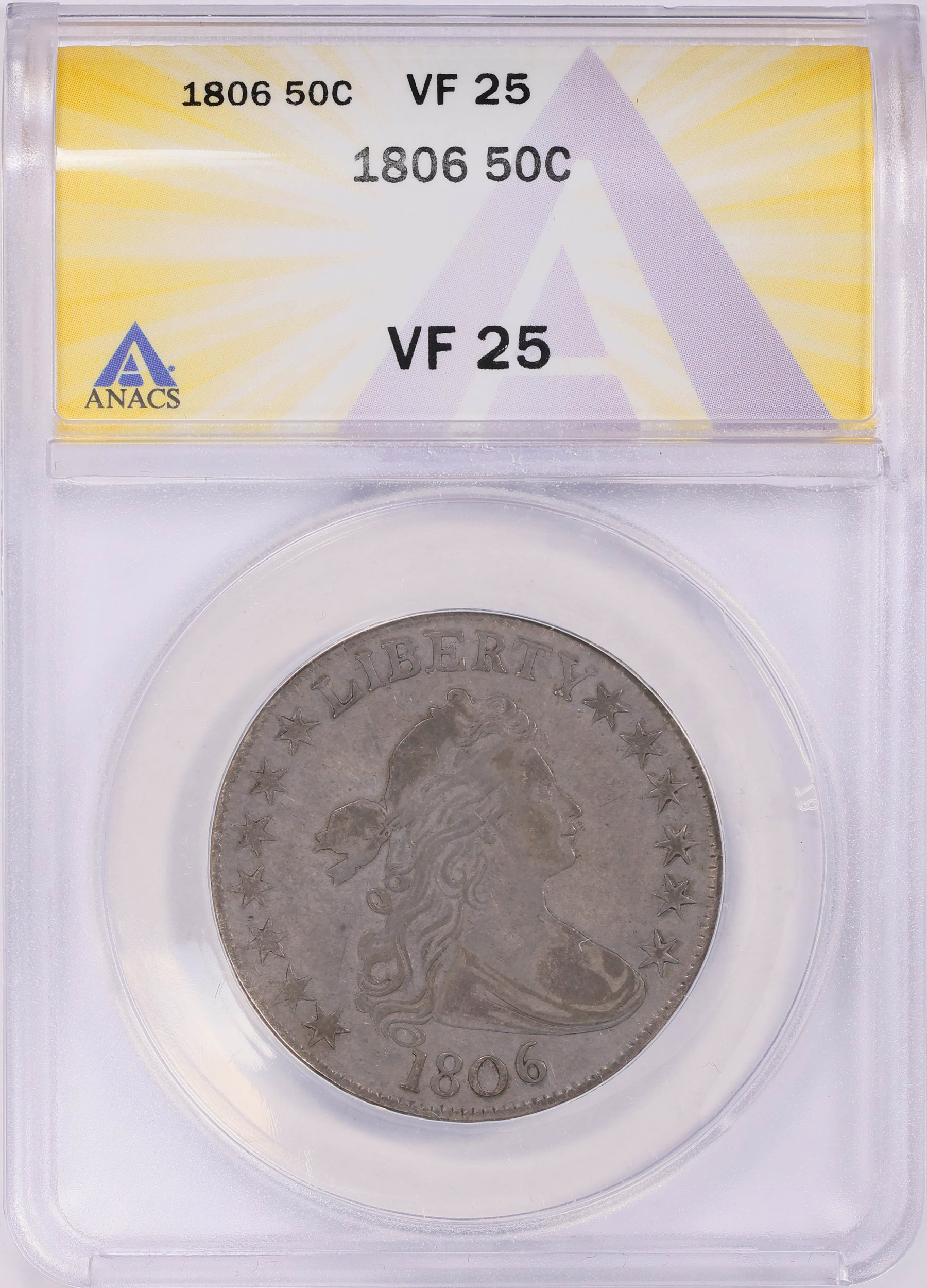 1806 Draped Bust Half Dollar Pointed 6, No Stem ANACS VF-25 (Item 1835927) | GreatCollections ...