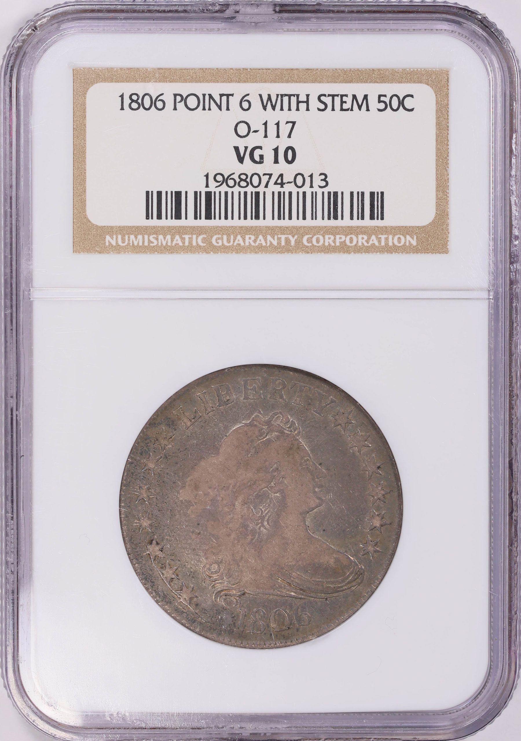 1806 Draped Bust Half Dollar Pointed 6, Stem Overton 117 NGC VG-10 (Item 1835935 ...