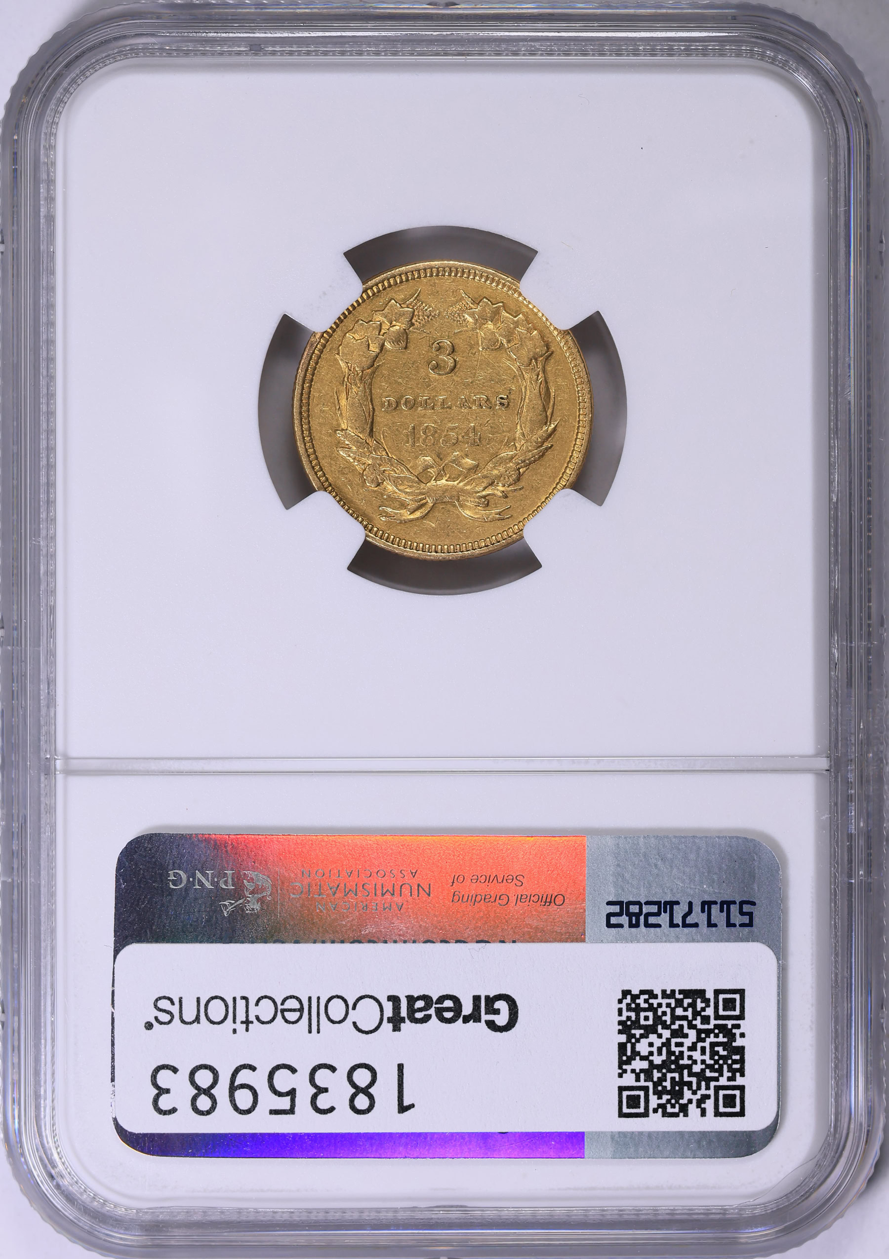 1854 Three-Dollar Gold Piece NGC AU Details (Item 1835983) | GreatCollections Coin Auctions