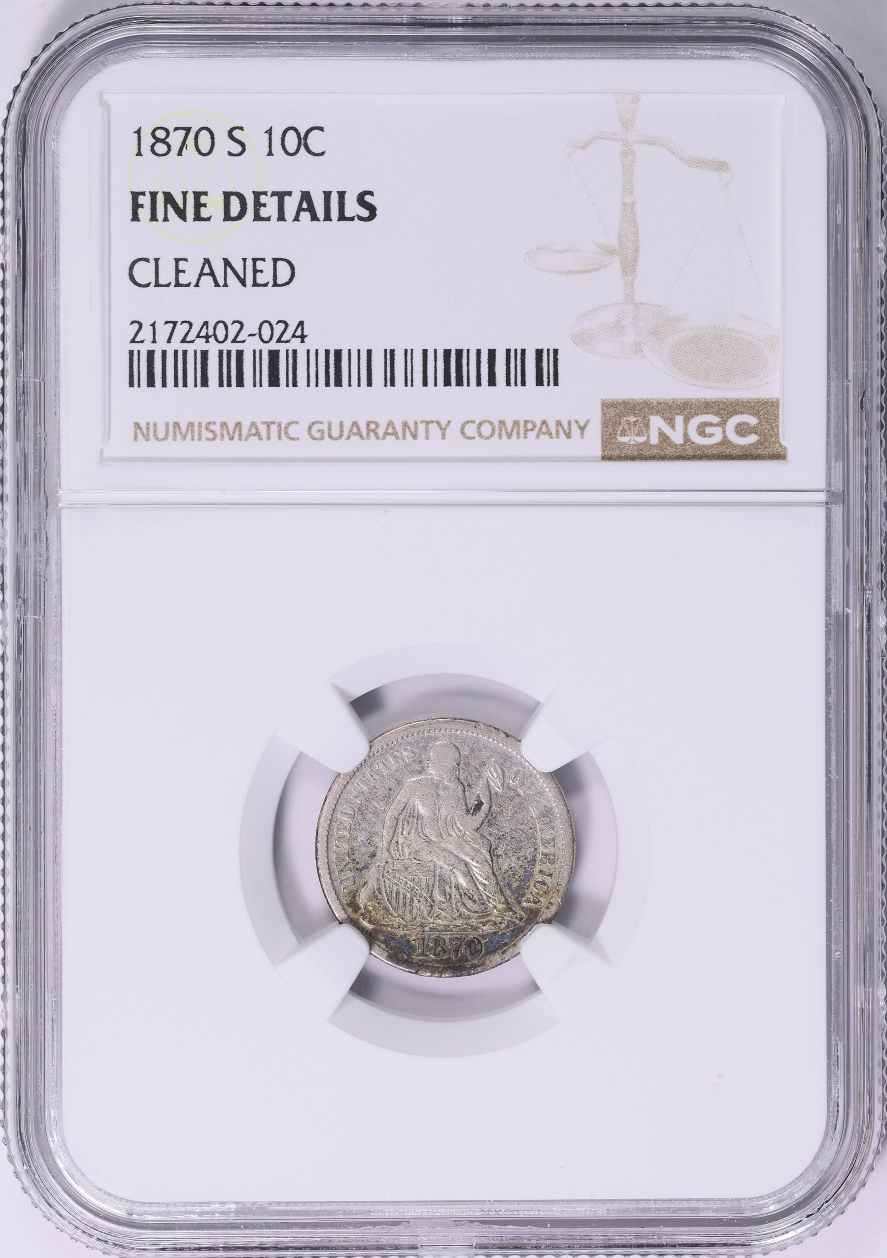 1870-S Seated Liberty Dime NGC Fine Details (Item 1836031) | GreatCollections Coin Auctions