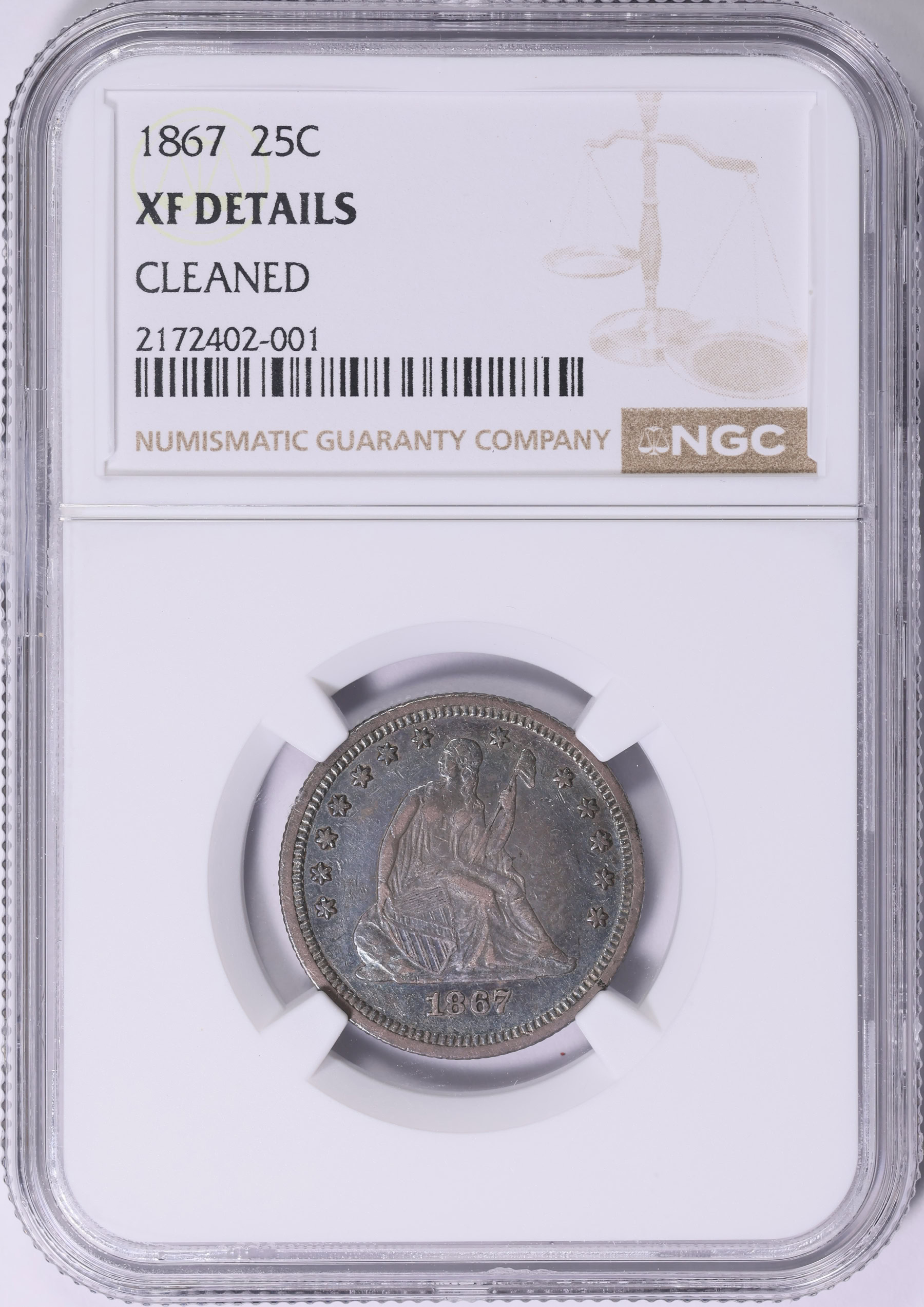 1867 Seated Liberty Quarter NGC XF Details (Item 1836035) | GreatCollections Coin Auctions