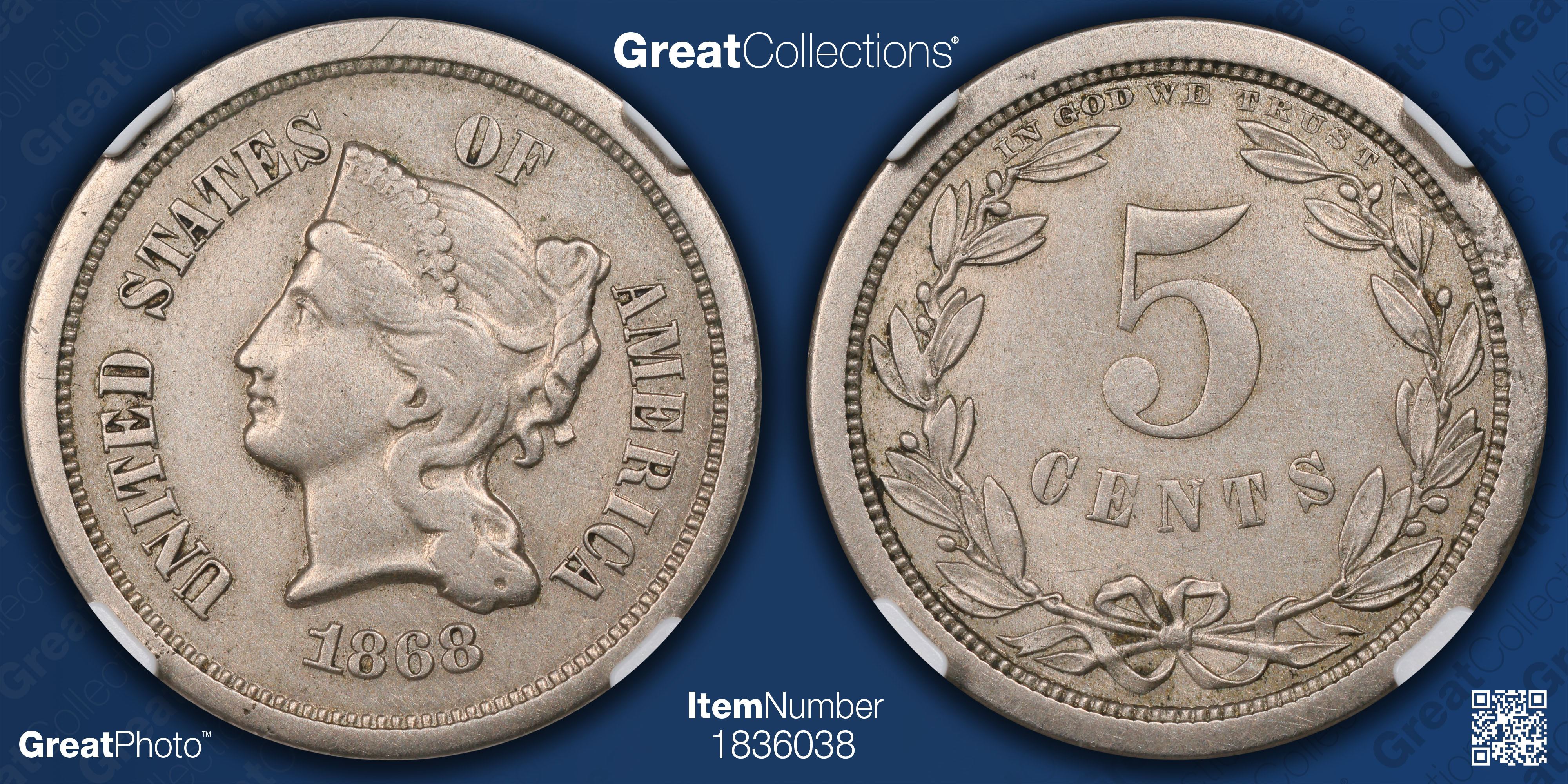 Pattern 1868 5c J-623 NGC Proof AU Details (Item 1836038 ...