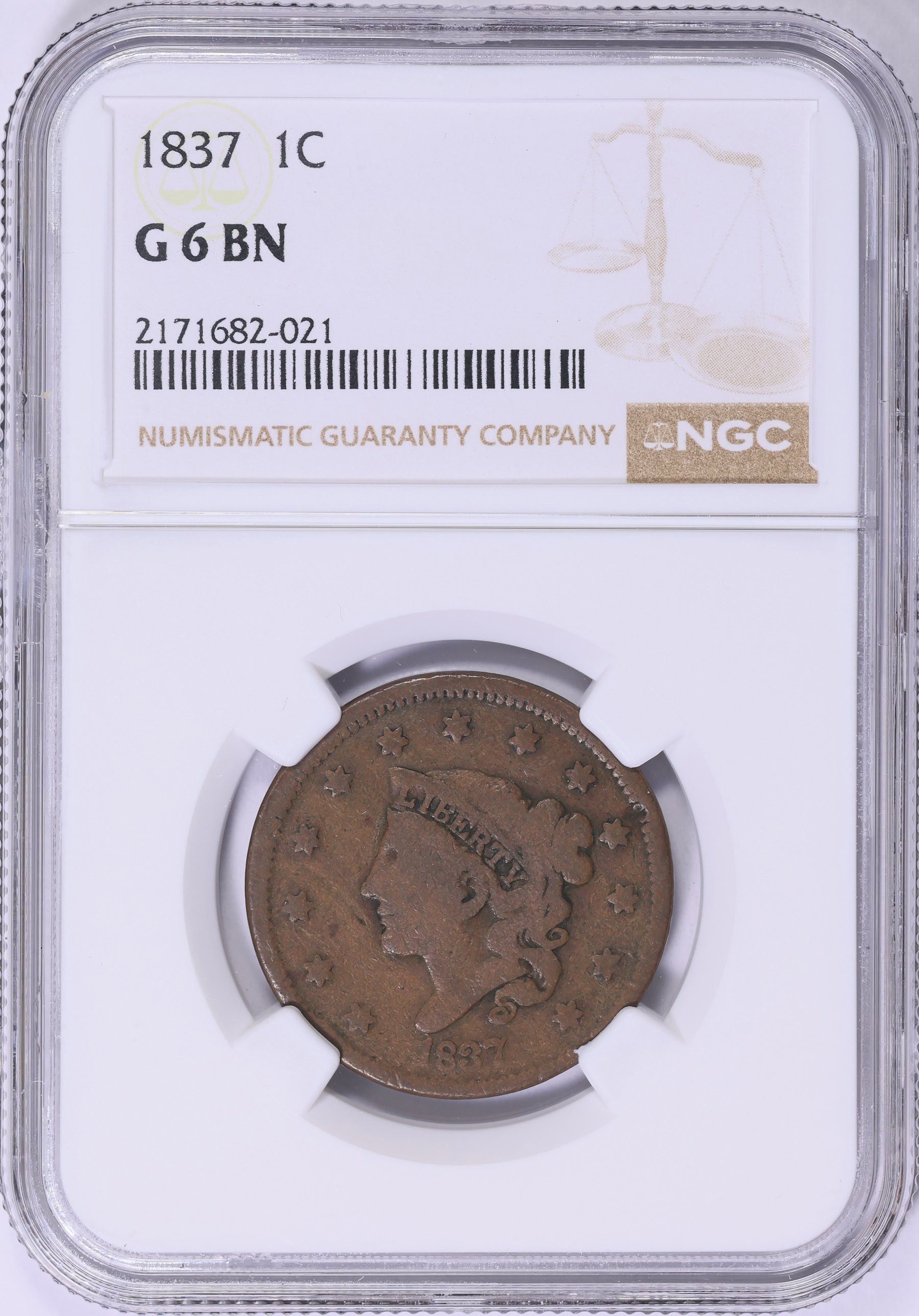 1837 Matron Cent NGC G-06 BN (Item 1836057) | GreatCollections Coin Auctions