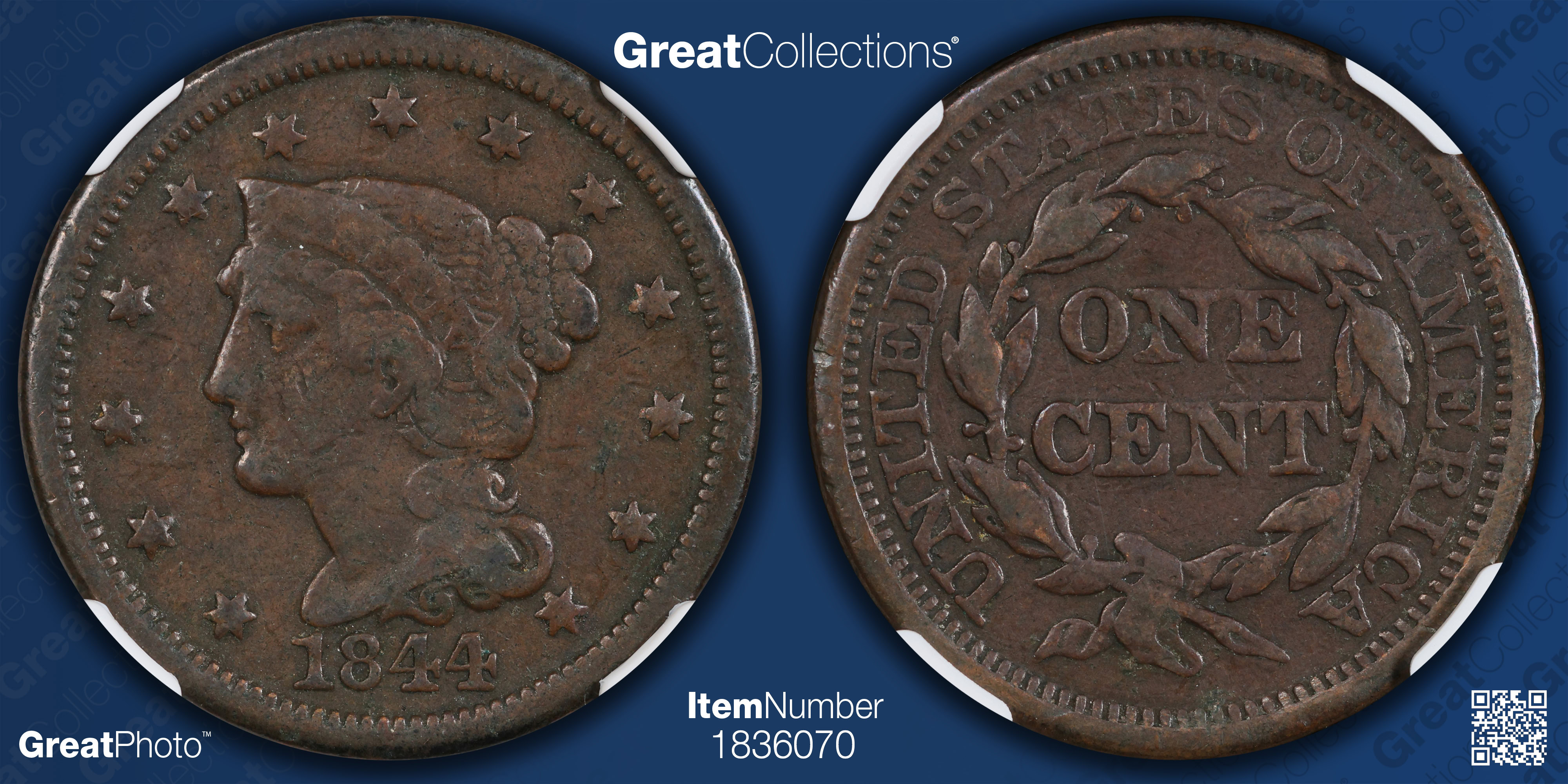 1844 Braided Hair Cent NGC F-12 BN (Item 1836070) | GreatCollections ...