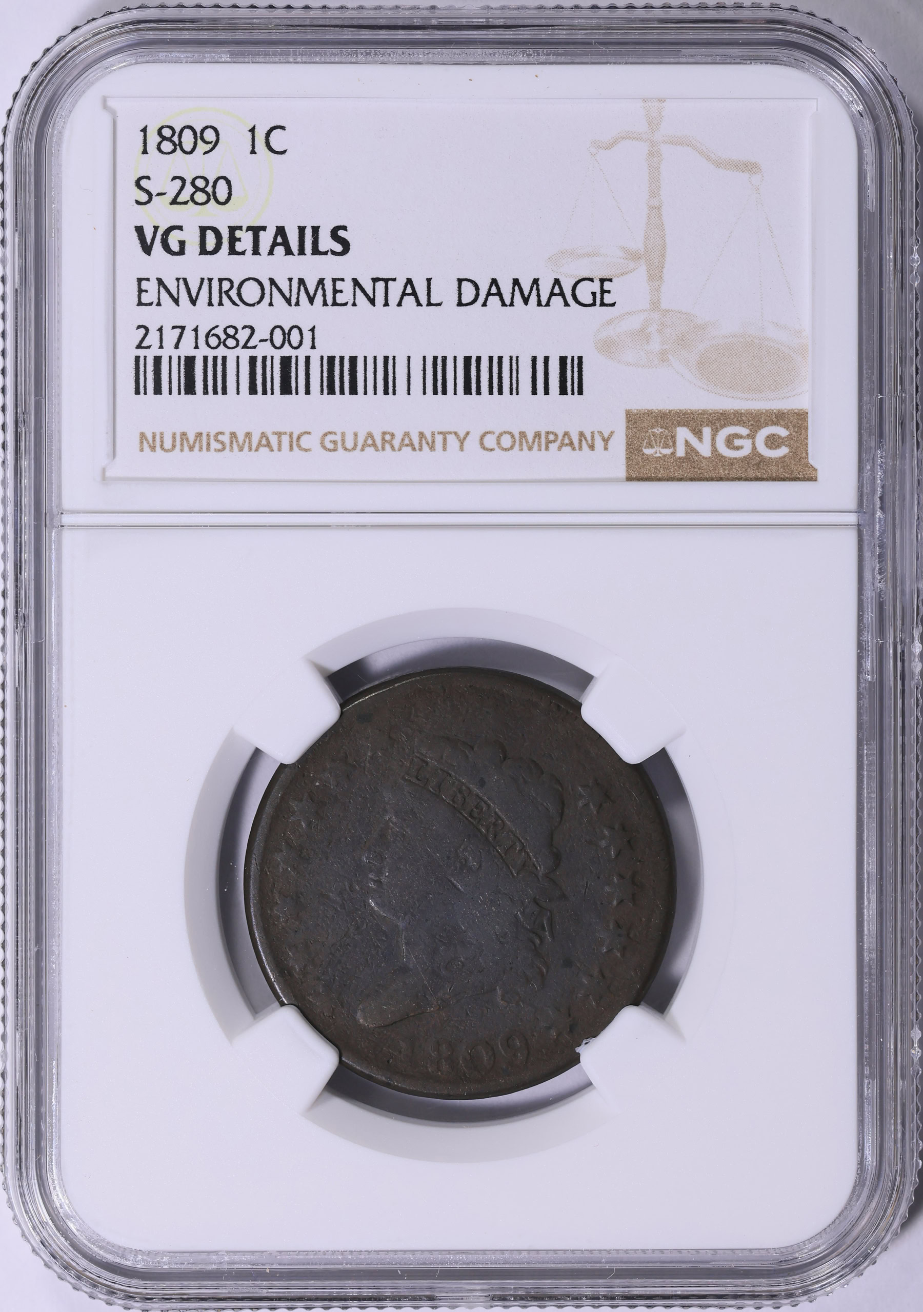 1809 Classic Cent S-280 NGC VG Details (Item 1836071 ...