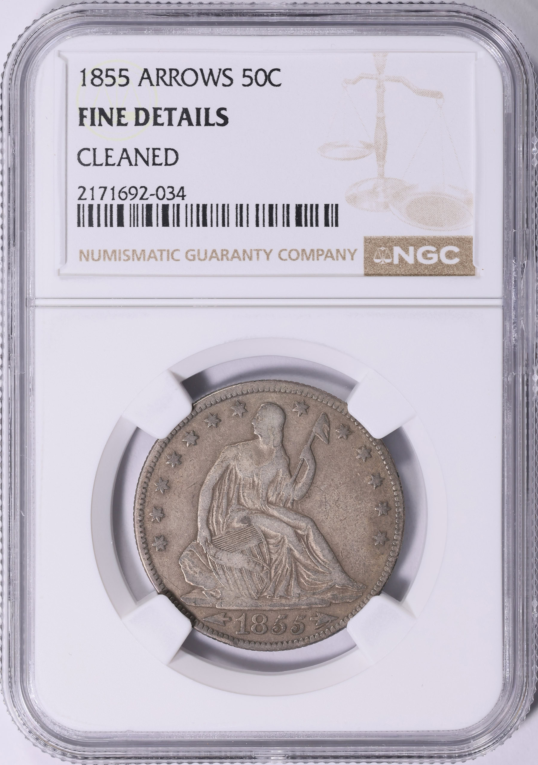 1855 Seated Liberty Half Dollar Arrows NGC Fine Details (Item 1836088) | GreatCollections Coin ...
