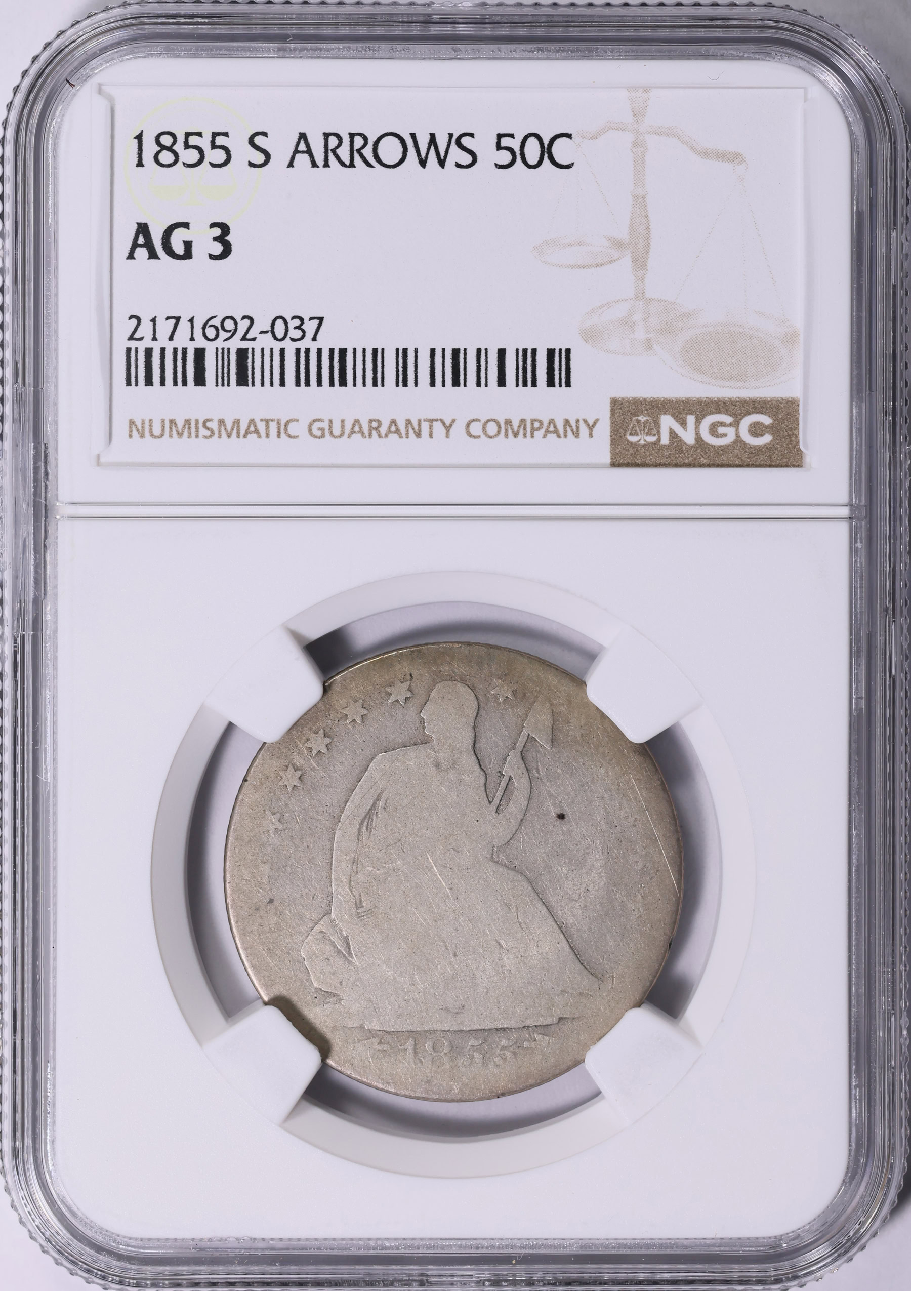 1855-S Seated Liberty Half Dollar Arrows NGC AG-03 (Toned) (Item 1836090) | GreatCollections ...