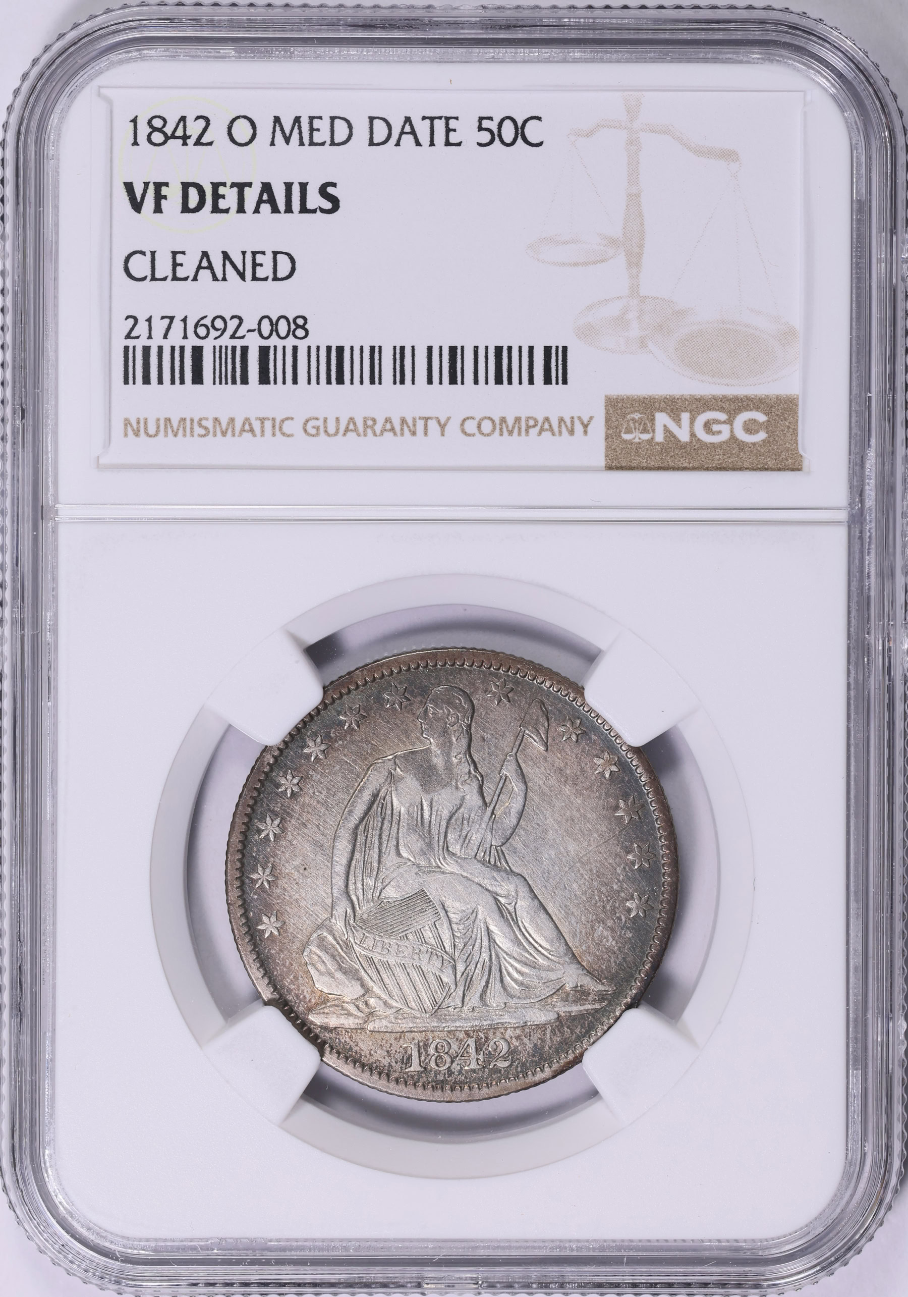 1842-O Seated Liberty Half Dollar Medium Date NGC VF Details (Item 1836107) | GreatCollections ...