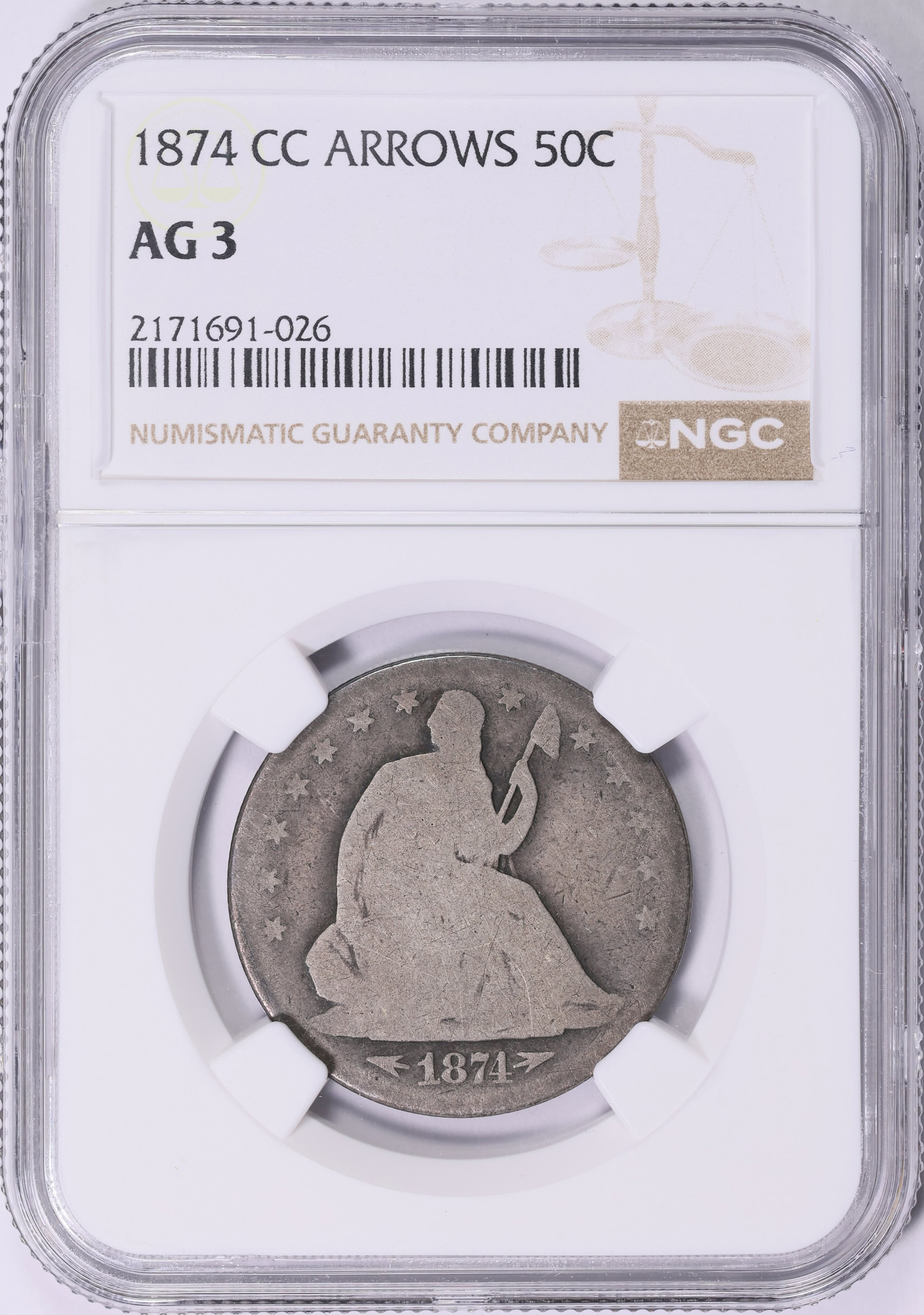 1874-CC Seated Liberty Half Dollar Arrows NGC AG-03 (Item 1836113) | GreatCollections Coin Auctions