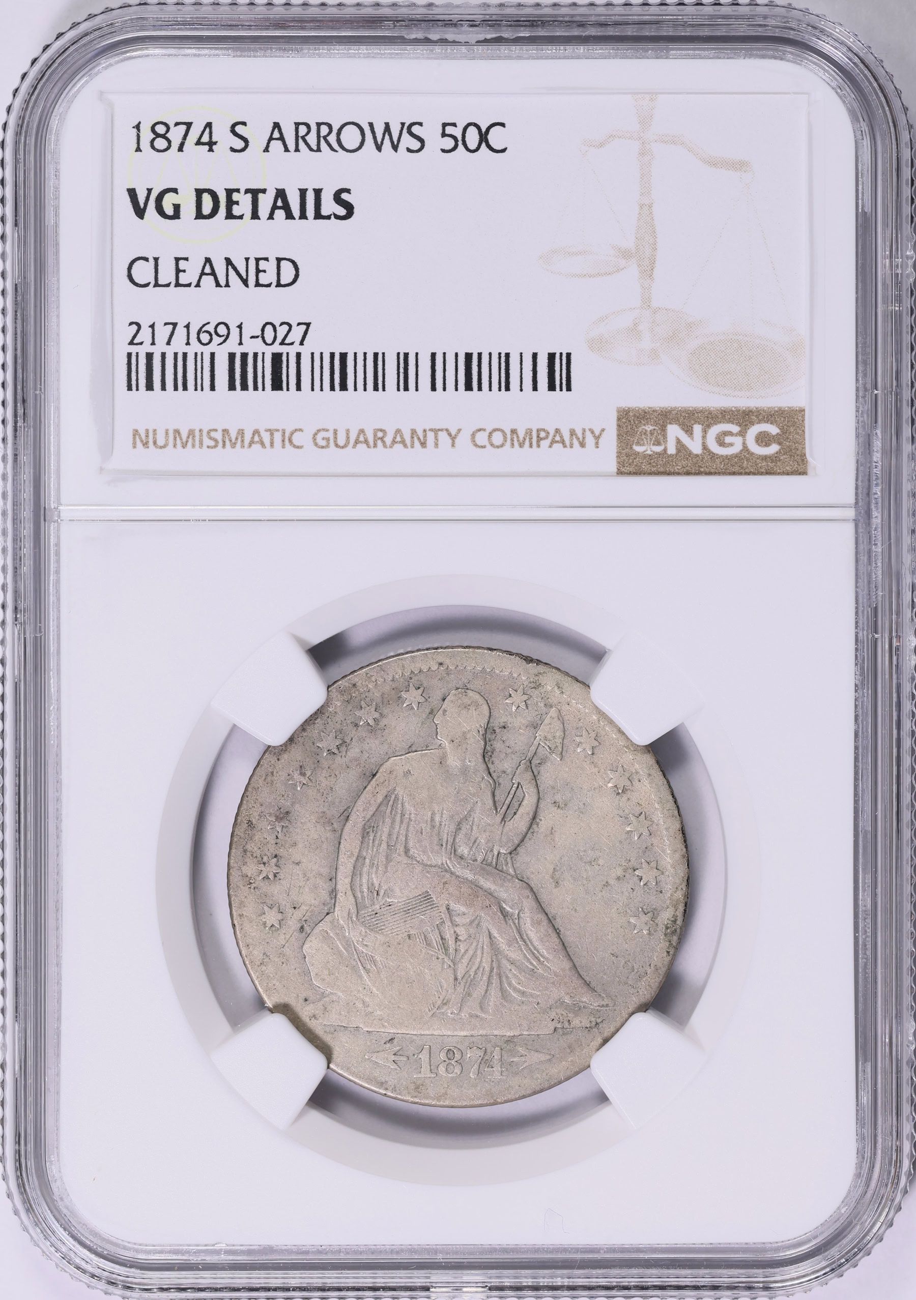 1874-S Seated Liberty Half Dollar Arrows NGC VG Details (Item 1836114) | GreatCollections Coin ...