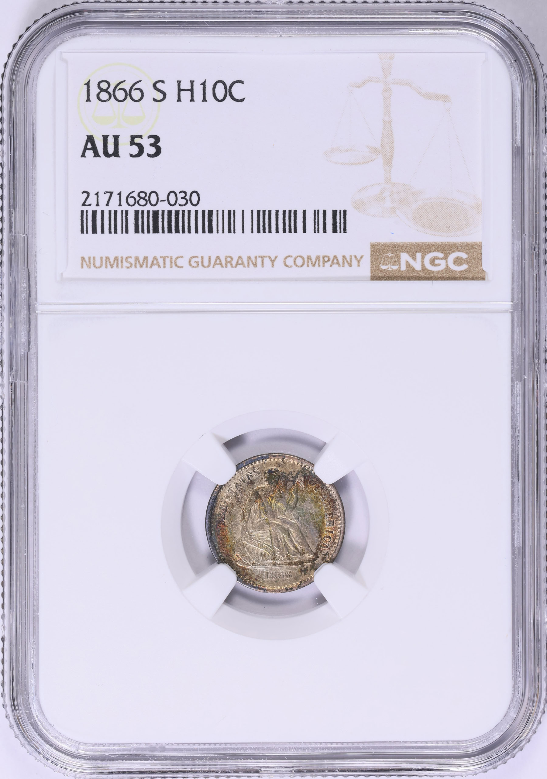 1866-S Seated Liberty Half Dime NGC AU-53 (Toned) (Item 1836176) | GreatCollections Coin Auctions