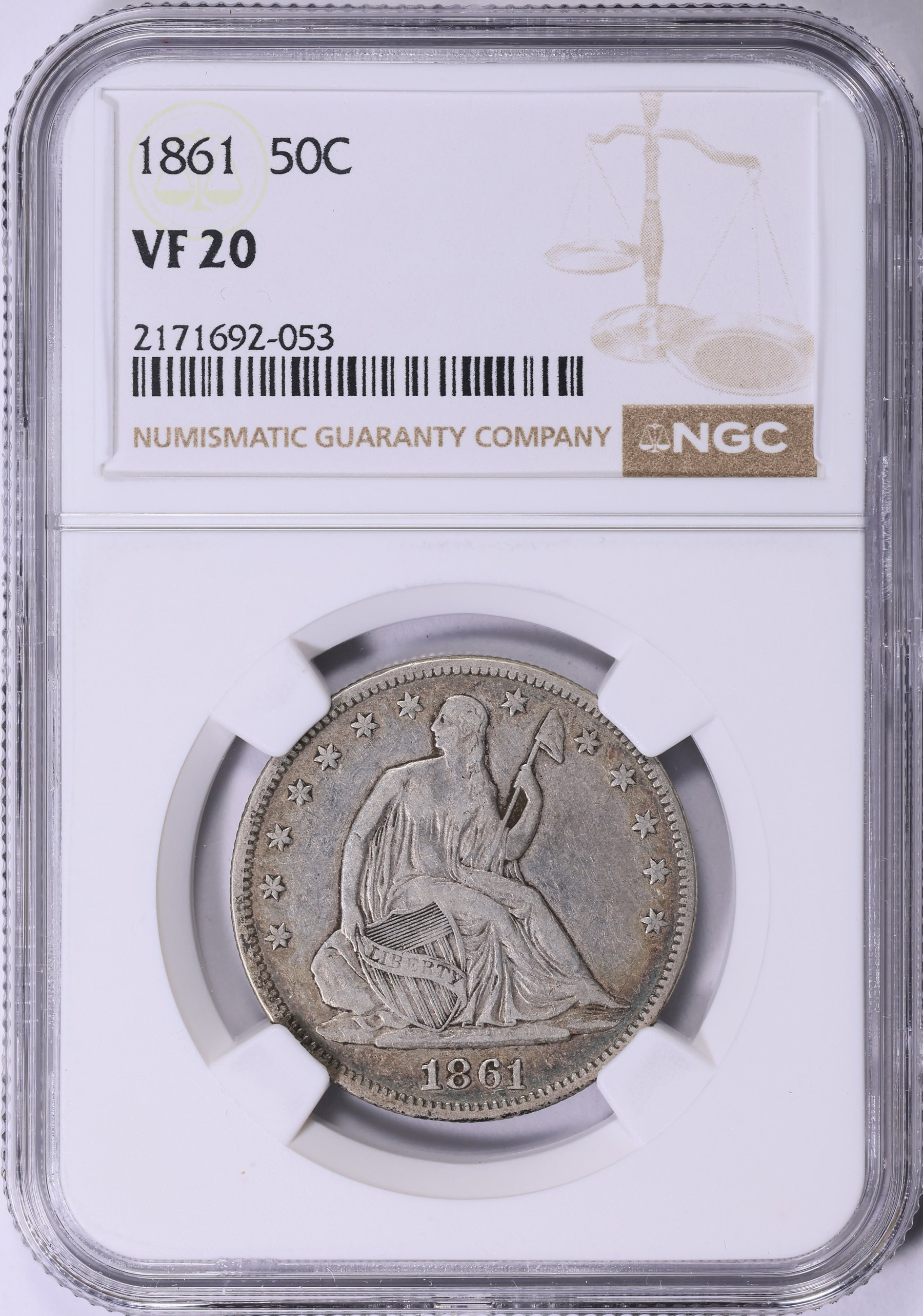 1861 Seated Liberty Half Dollar NGC VF-20 (Toned) (Item 1836320 ...