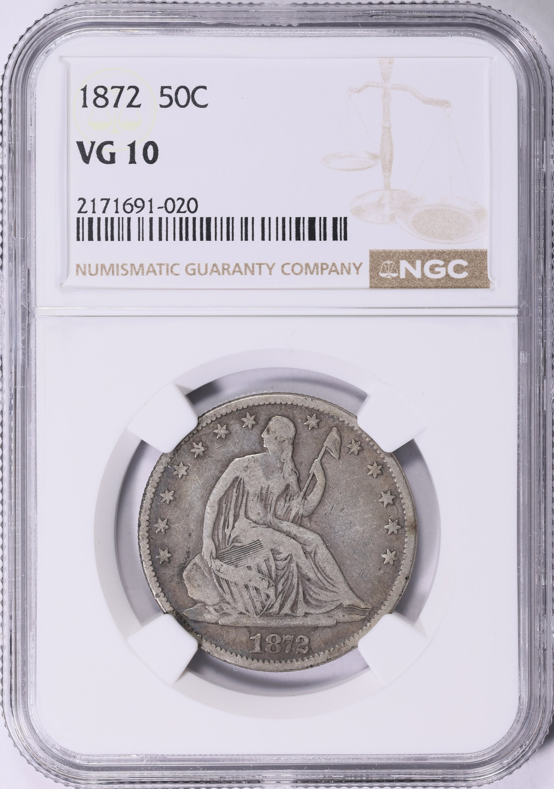 1872 Seated Liberty Half Dollar NGC VG-10 (Toned) (Item 1836335) | GreatCollections Coin Auctions