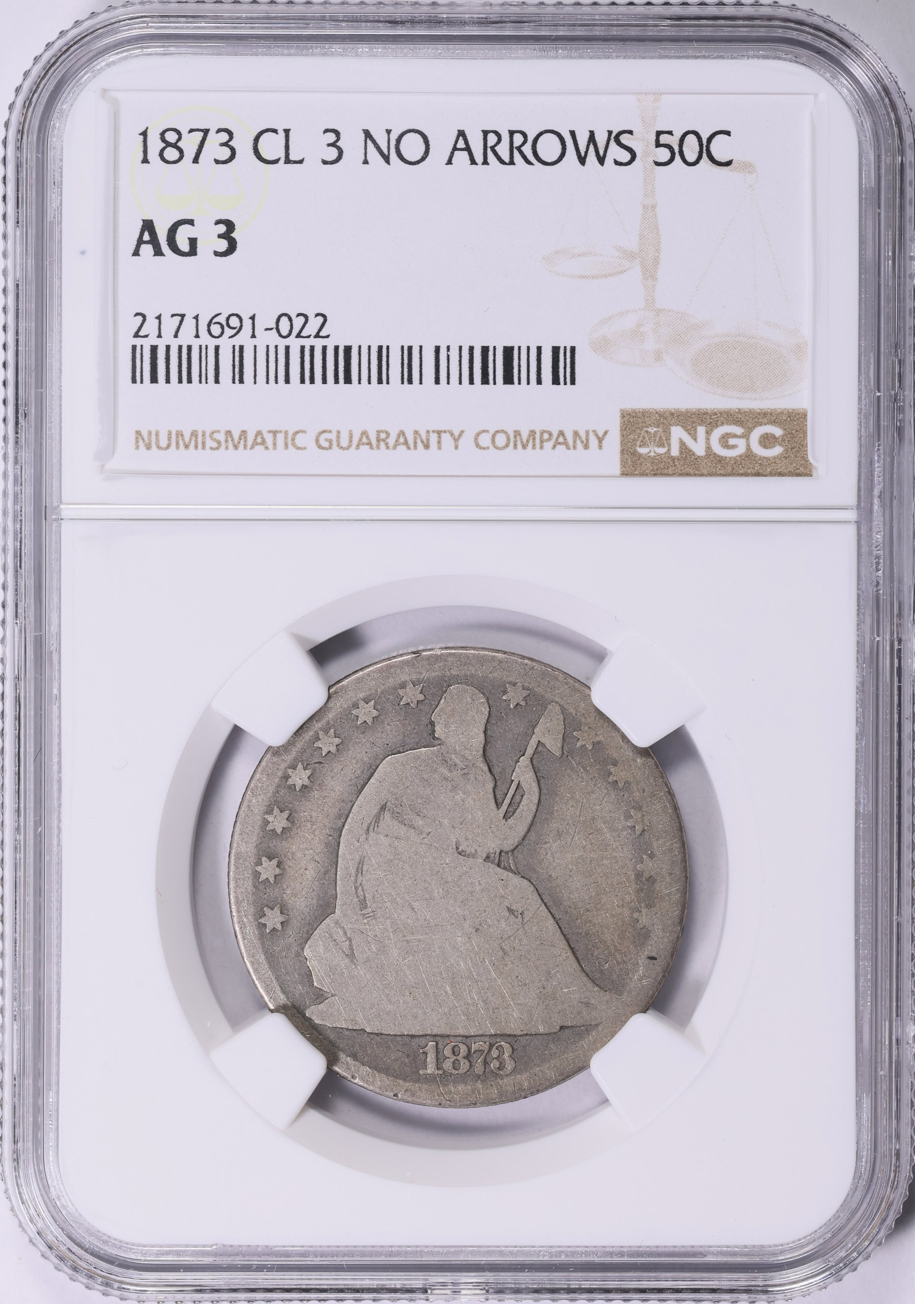 1873 Seated Liberty Half Dollar No Arrows, Closed 3 NGC AG-03 (Item 1836342) | GreatCollections ...