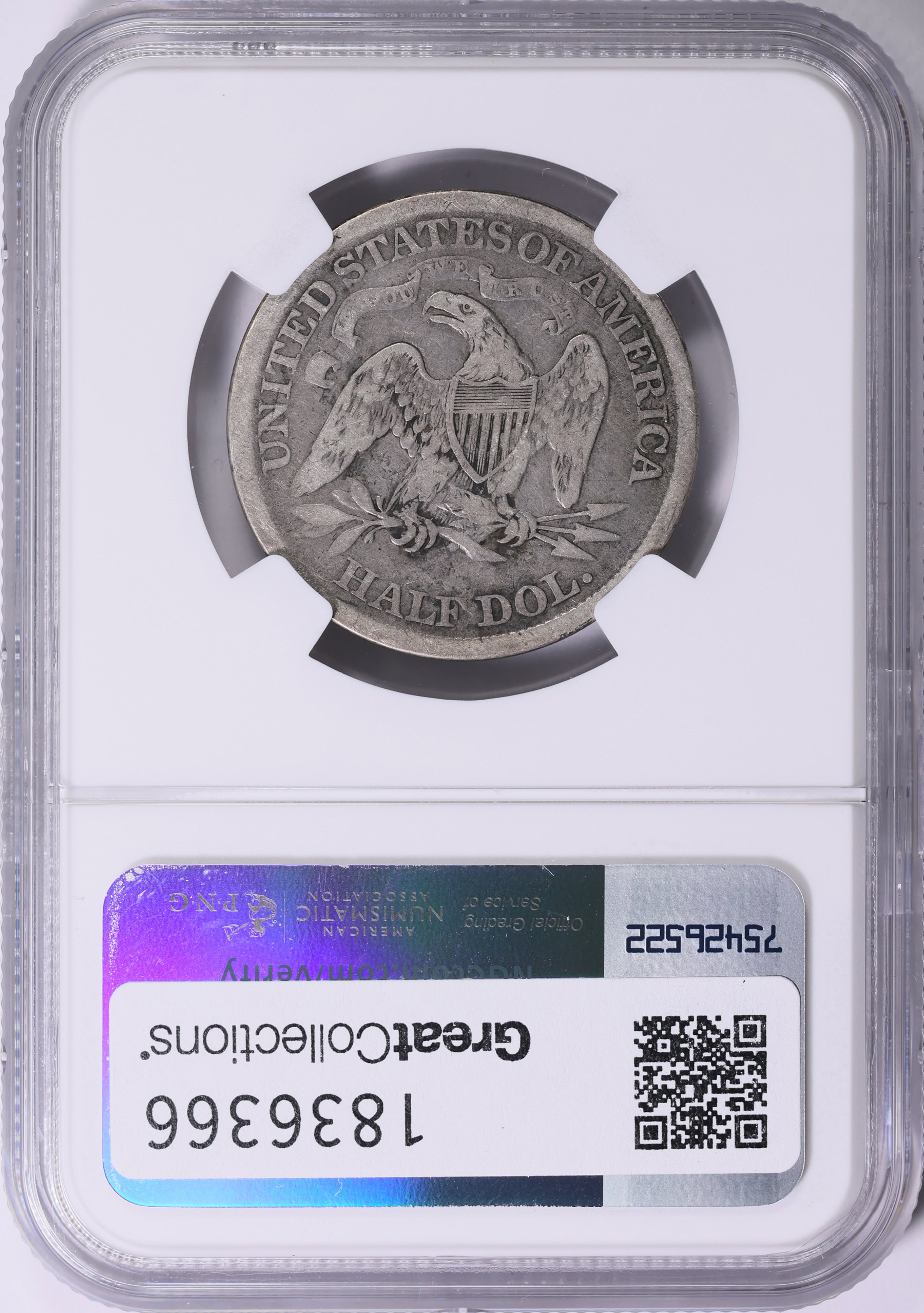 1866 Seated Liberty Half Dollar Motto NGC VG-08 (Item 1836366) | GreatCollections Coin Auctions