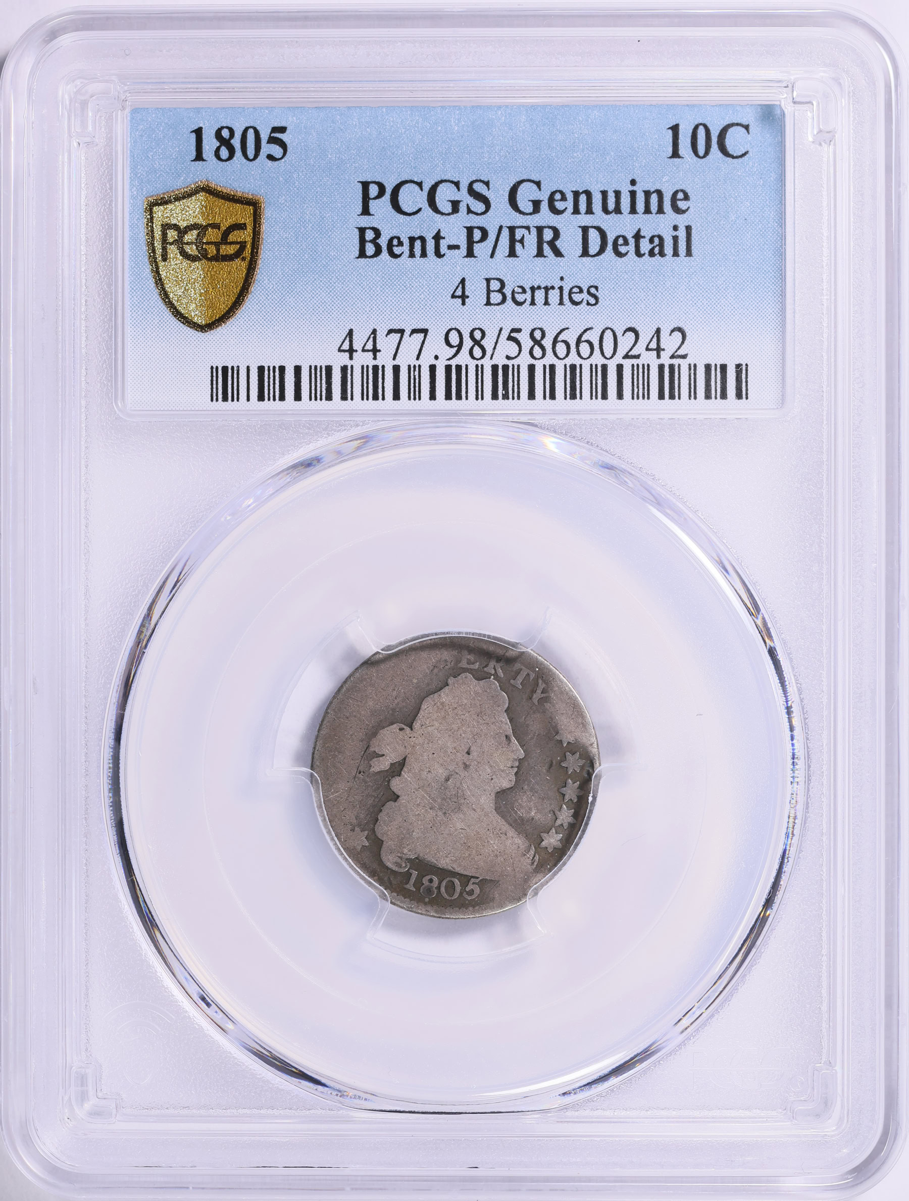 1805 Draped Bust Dime 4 Berries PCGS Genuine Poor/Fair Details (Item 1836399) | GreatCollections ...