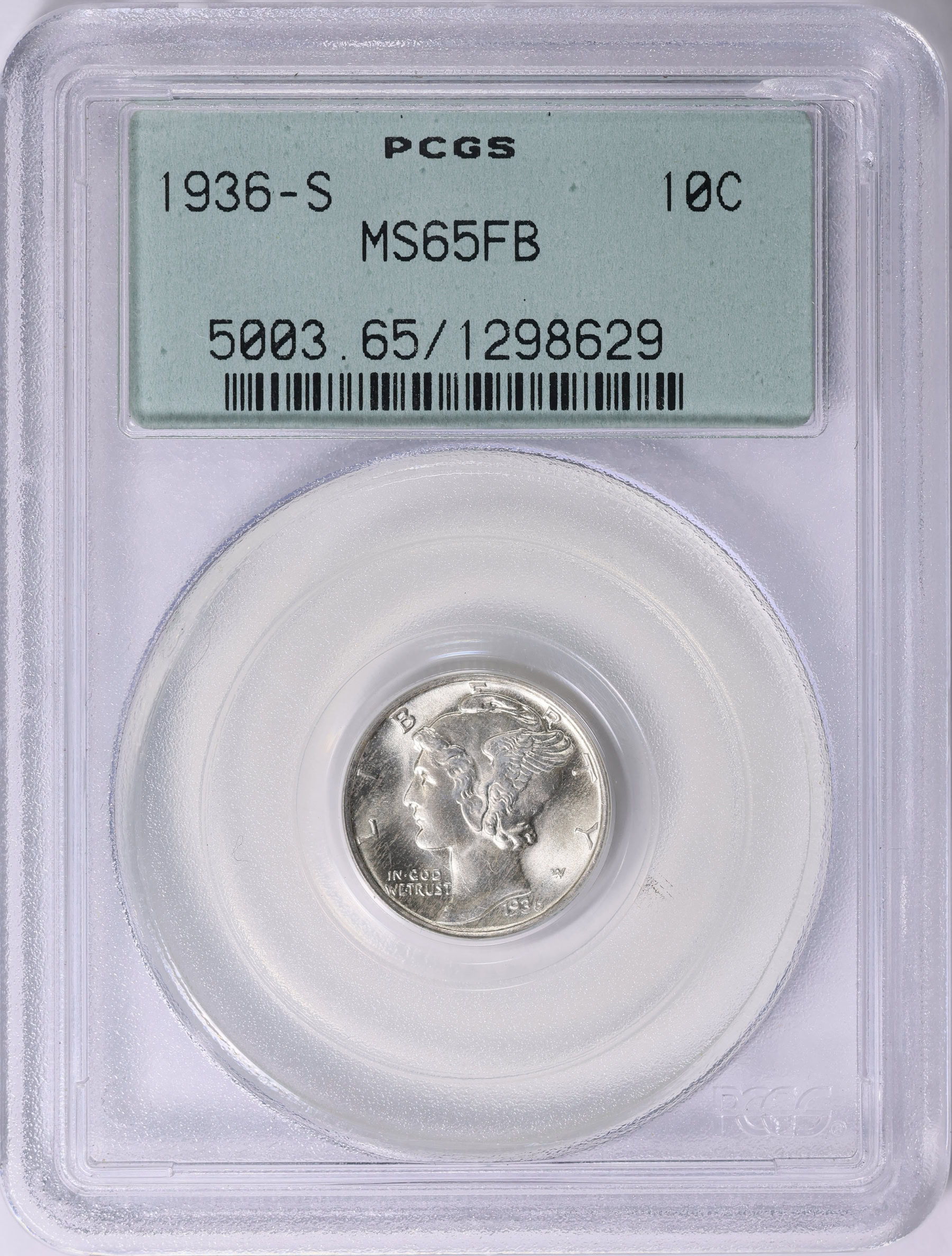 1936-S Mercury Dime PCGS MS-65 FB OGH (Item 1836434) | GreatCollections Coin Auctions