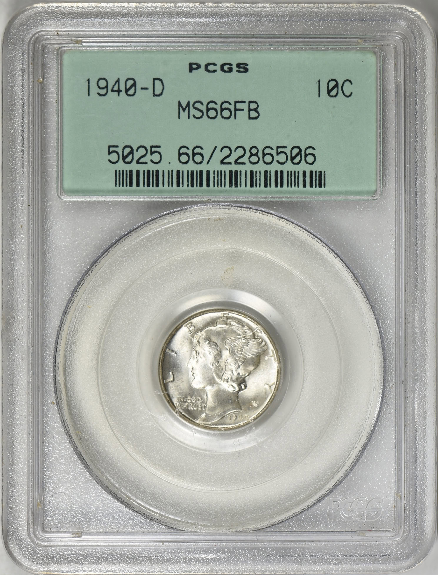 1940-D Mercury Dime PCGS MS-66 FB OGH (Item 1836440) | GreatCollections Coin Auctions