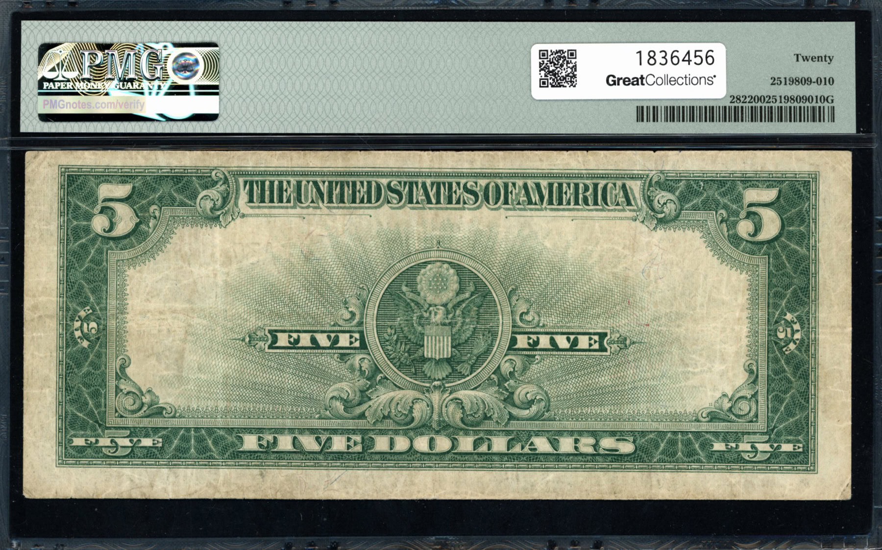 Fr. 282 1923 $5 Silver Certificate Note Speelman / White PMG Very Fine ...