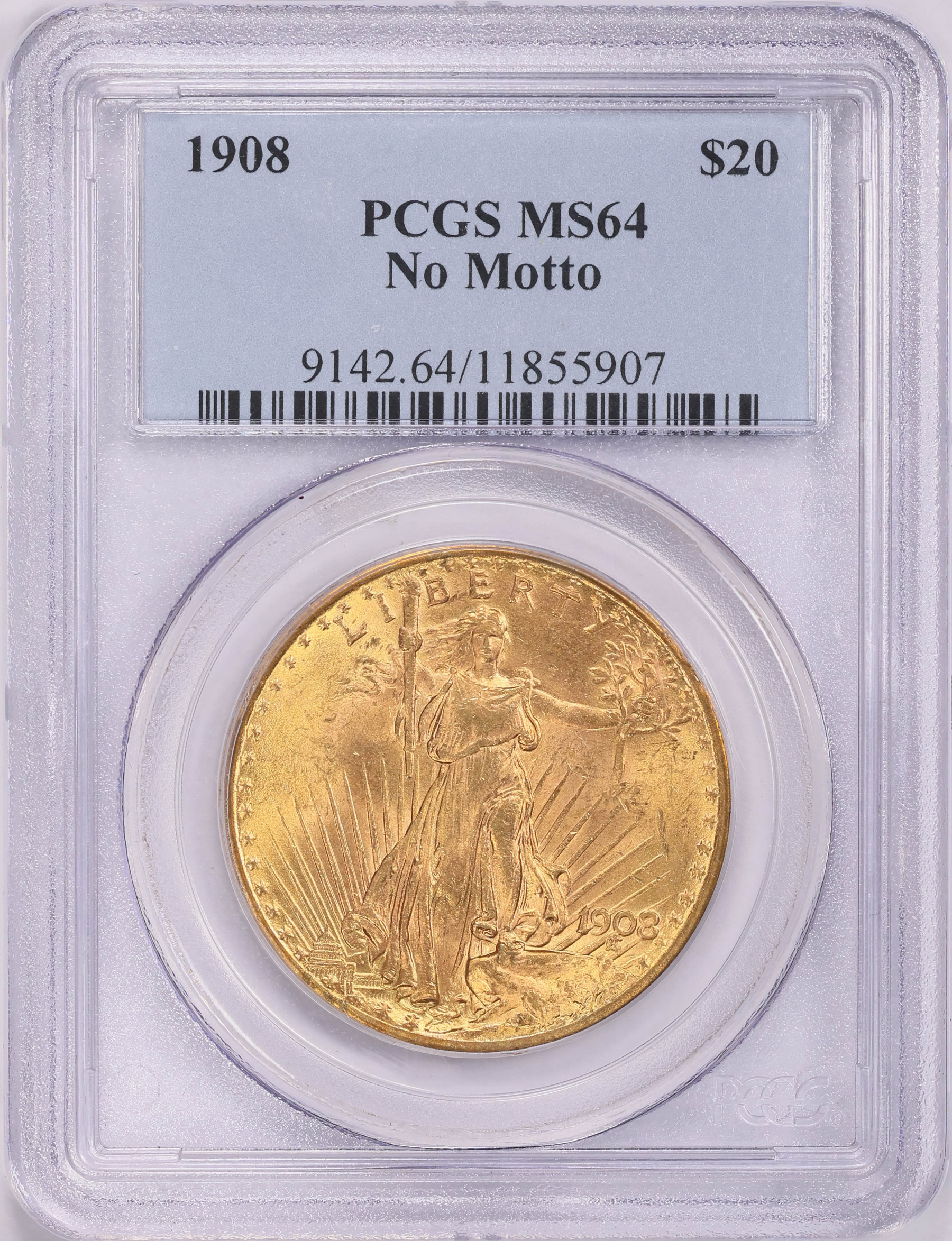 1908 Saint-Gaudens Gold Double Eagle No Motto PCGS MS-64 (Item 1836480) | GreatCollections Coin ...