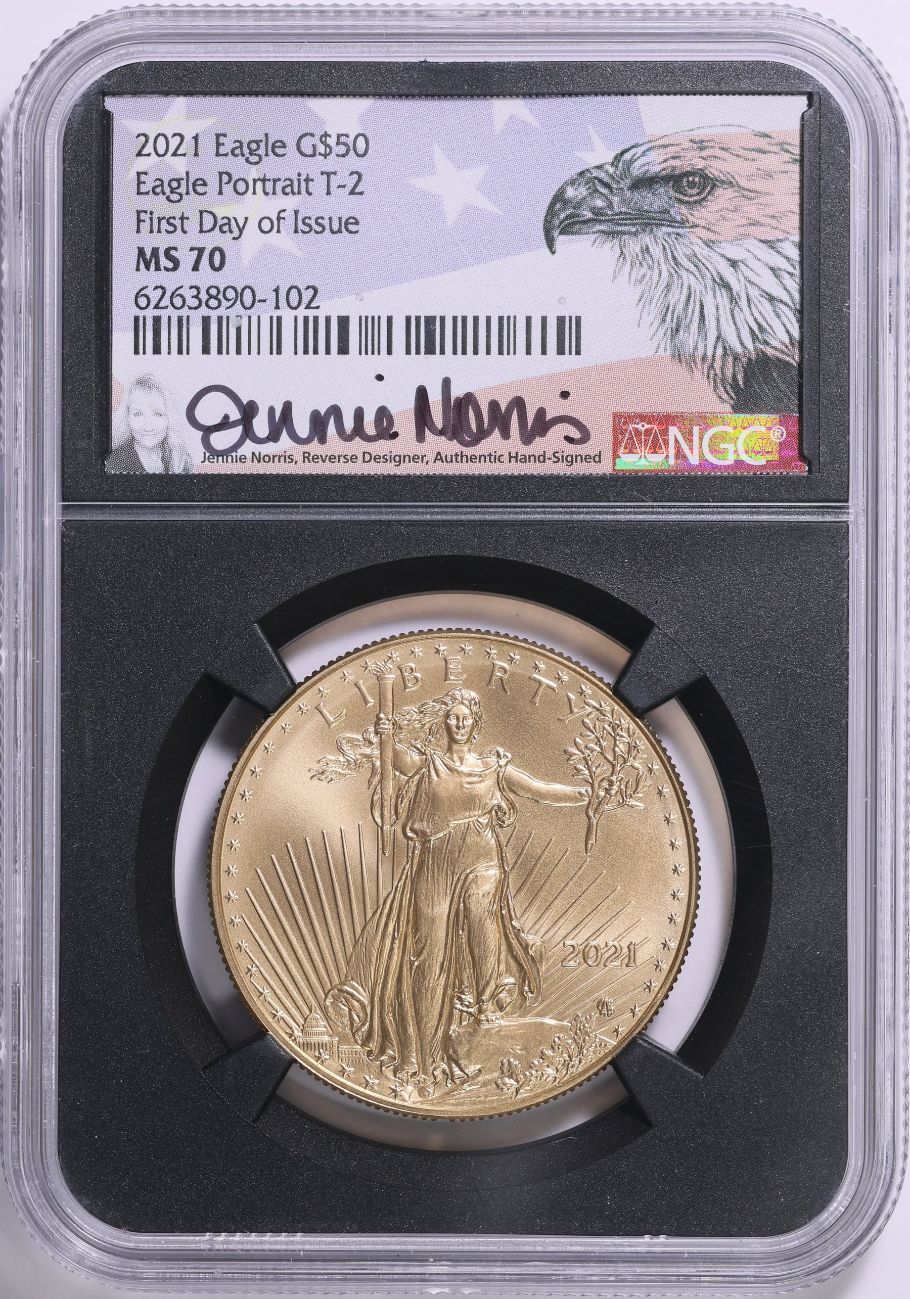 2021 $50 One-Ounce Gold American Eagle Type 2 First Day of Issue NGC MS ...