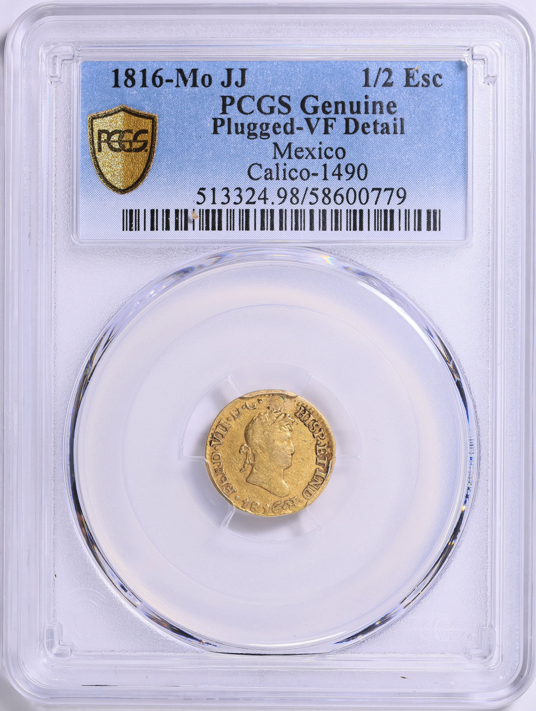 Mexico 1816-Mo JJ Gold 1/2 Escudo KM-112 PCGS Genuine VF Details (AGW ...