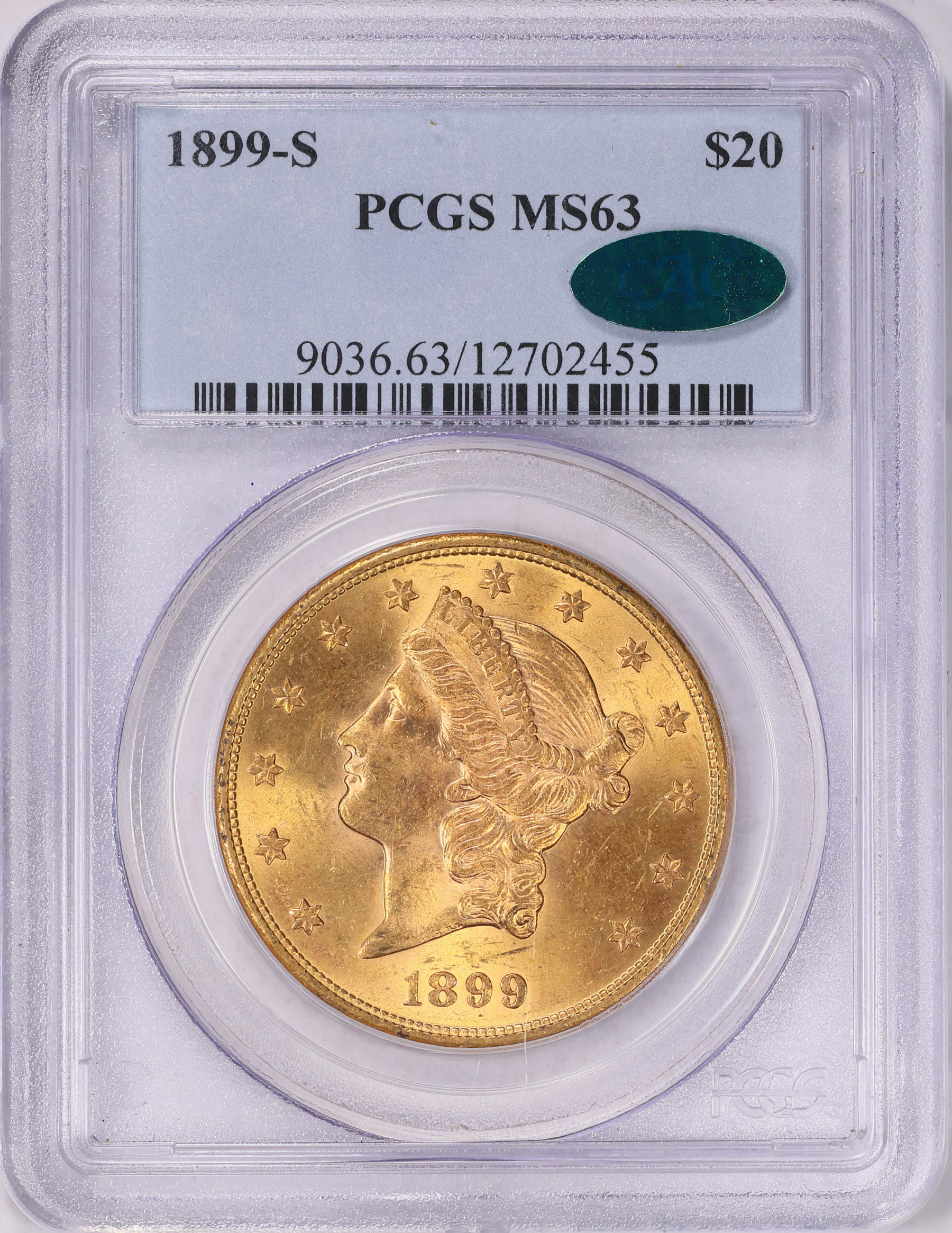 1899-S Liberty Gold Double Eagle PCGS MS-63 (CAC Green) (Item 1836623) | GreatCollections Coin ...