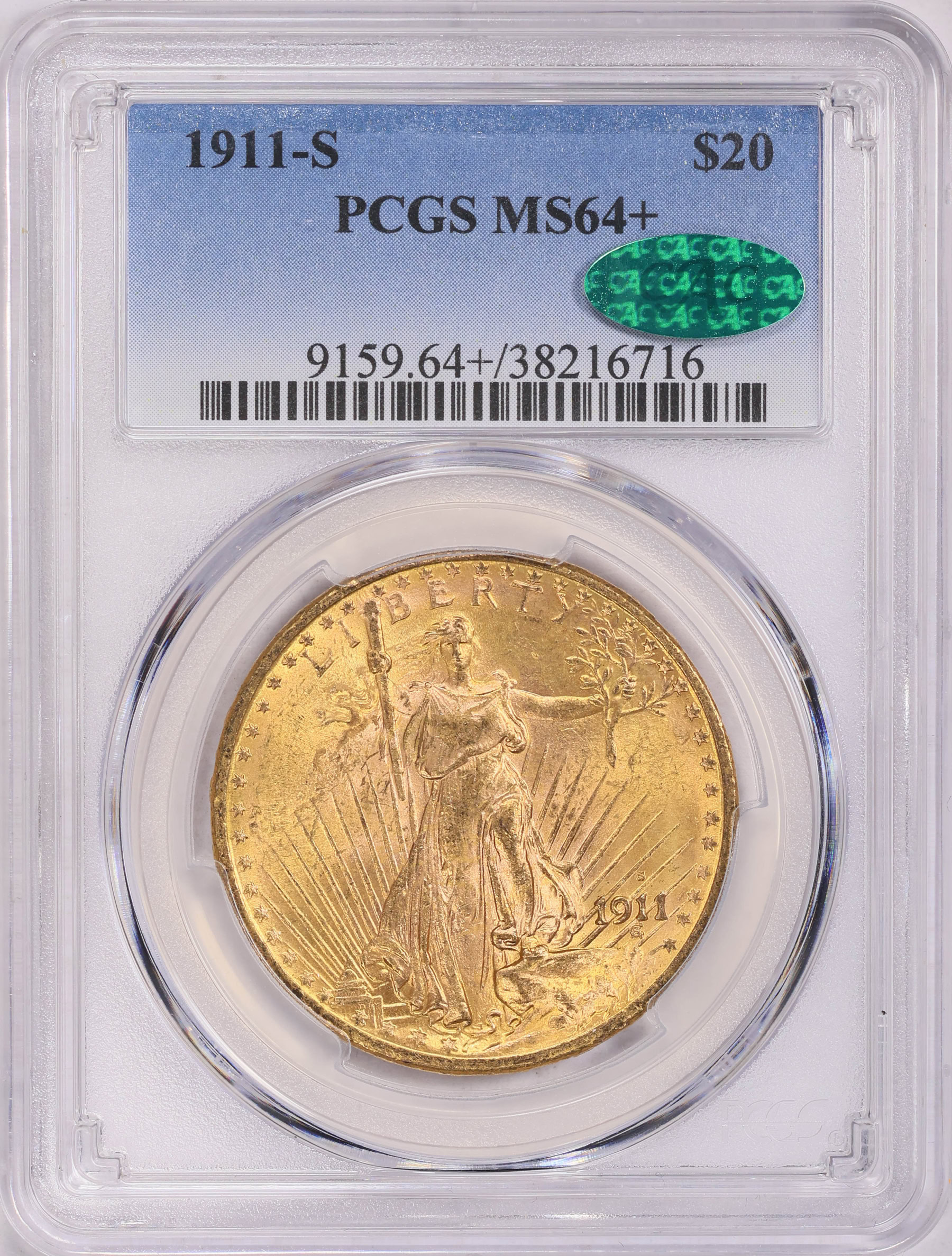 1911-S Saint-Gaudens Gold Double Eagle PCGS MS-64+ (CAC Green) (Item 1836625) | GreatCollections ...