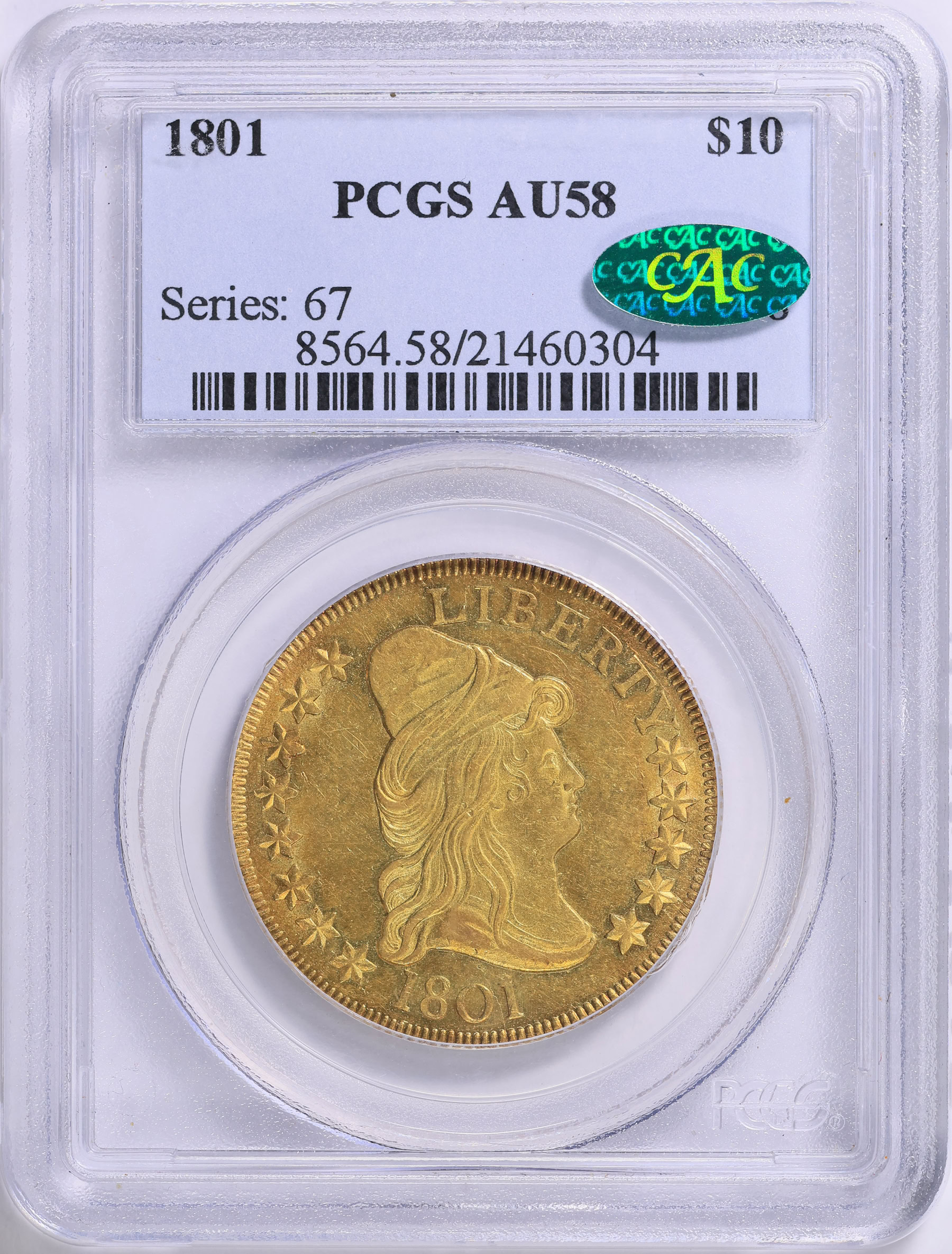 1801 Capped Bust Gold Eagle PCGS AU-58 (CAC Green) (Item 1836631 ...