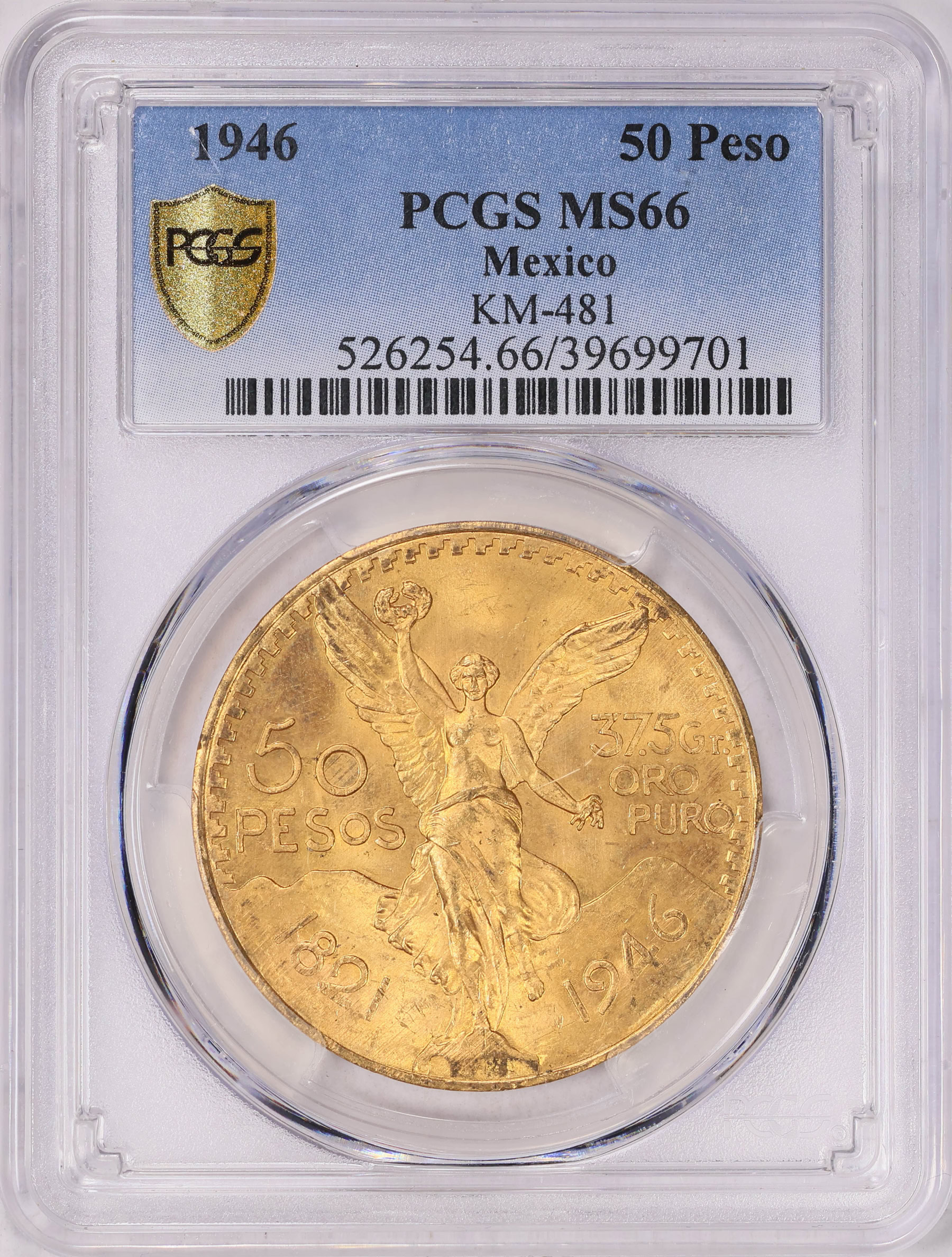 Mexico 1946 Gold 50 Pesos KM-481 PCGS MS-66 (AGW = 1.2057 Oz.) (Item 1836651) | GreatCollections ...