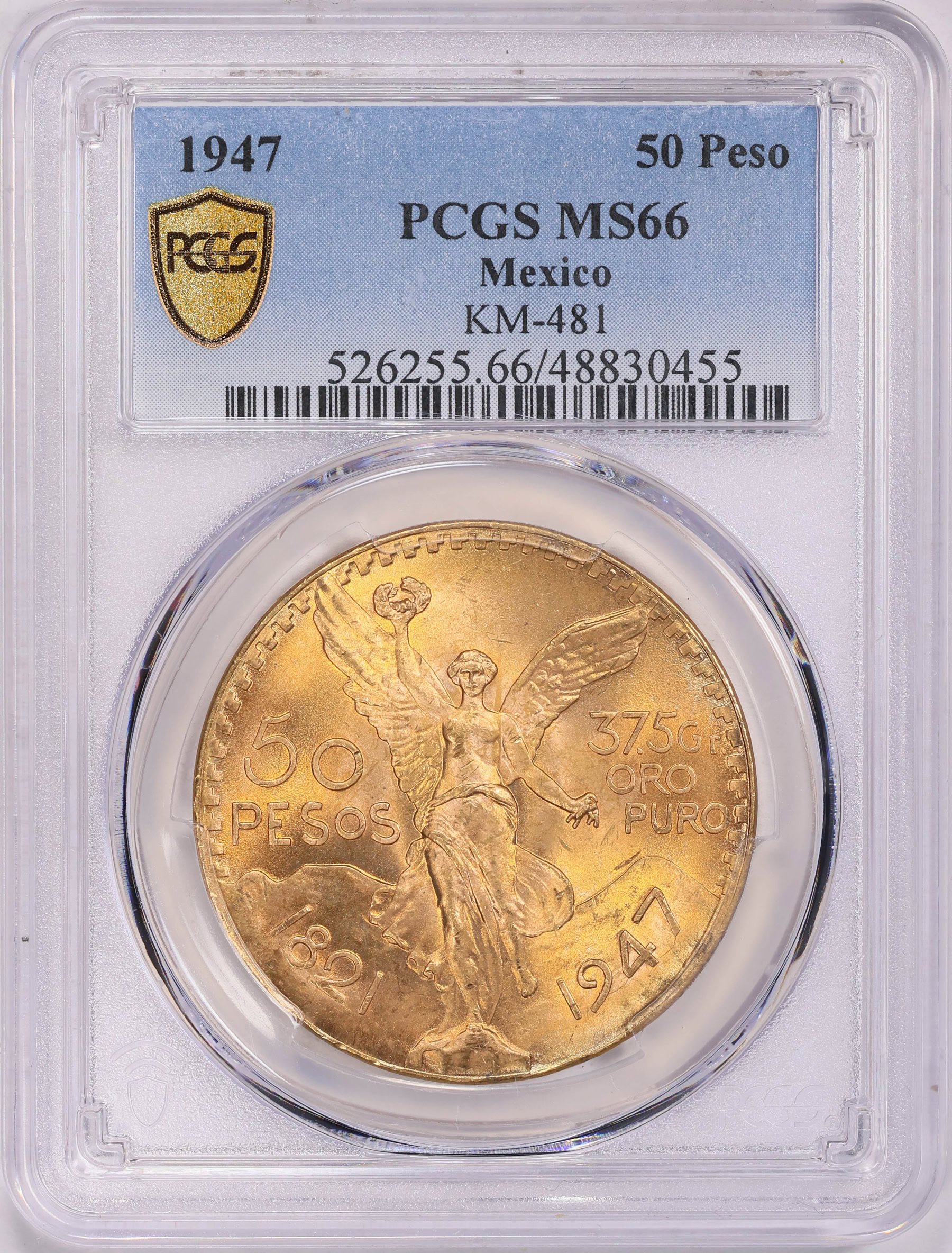 Mexico 1947 Gold 50 Pesos KM-481 PCGS MS-66 (AGW = 1.2057 Oz.) (Item 1836652) | GreatCollections ...