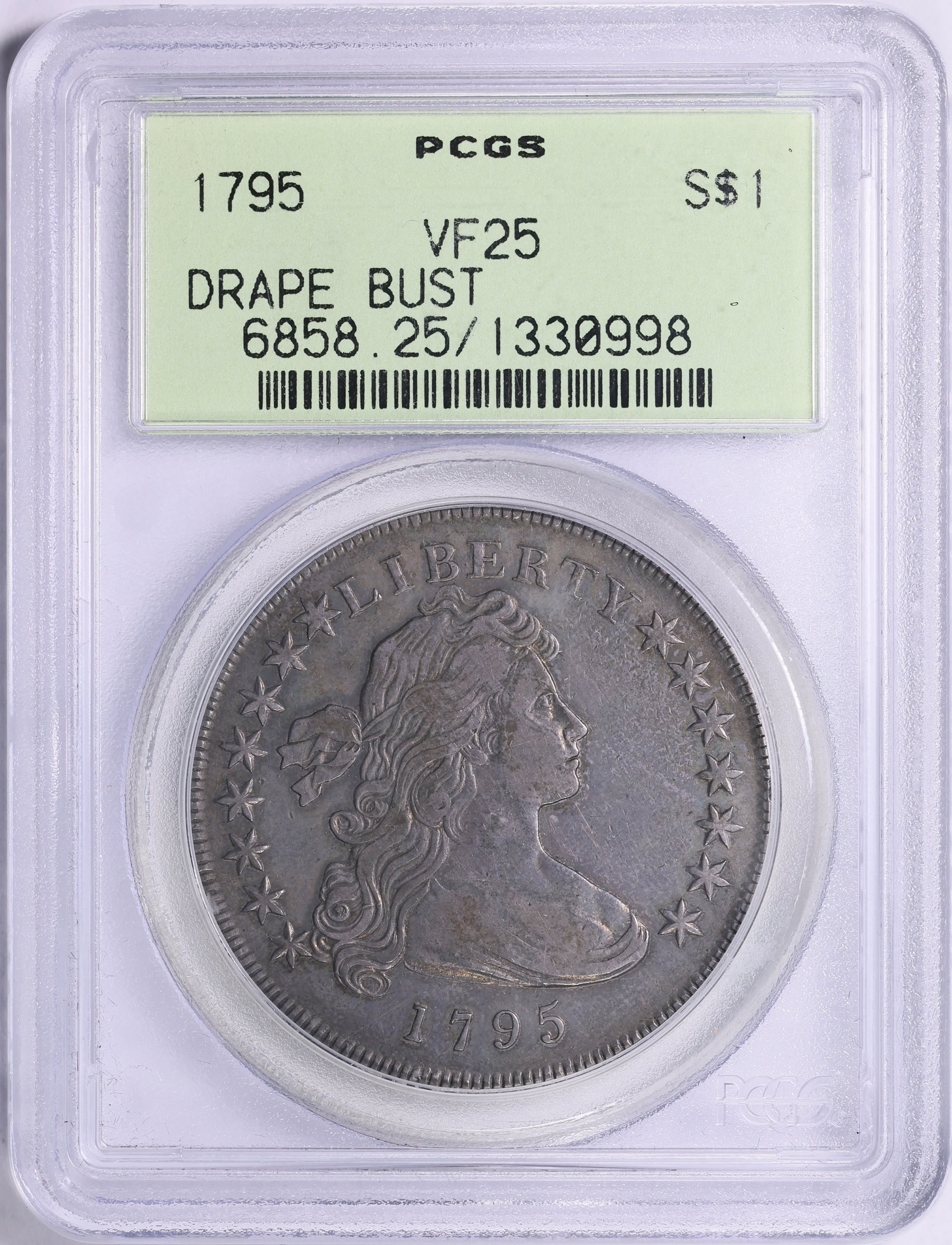 1795 Draped Bust Silver Dollar Off-Center Bust PCGS VF-25 OGH (Item ...