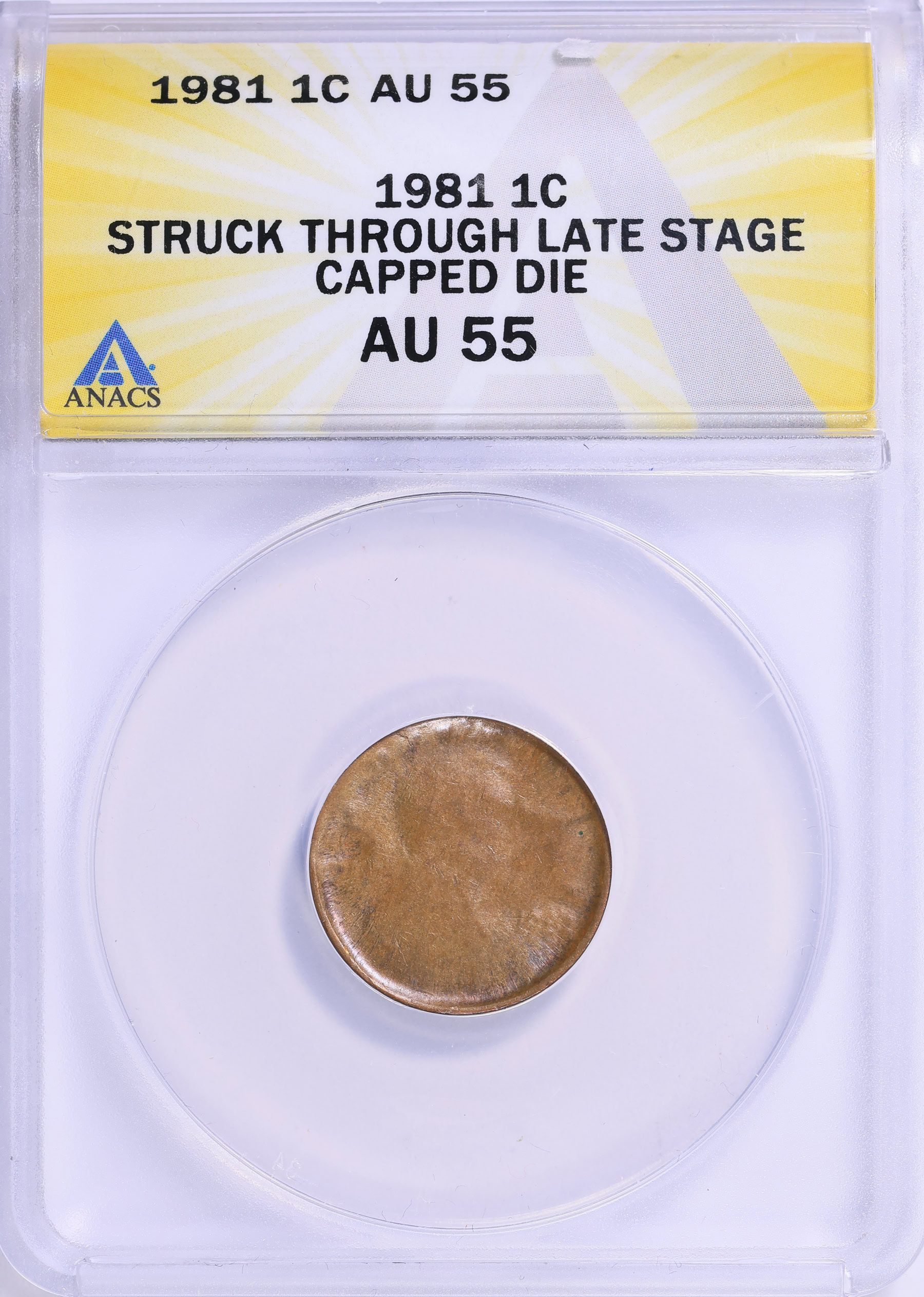 Mint Error 1981 Lincoln Cent Struck Through Late Stage Capped Die ANACS ...