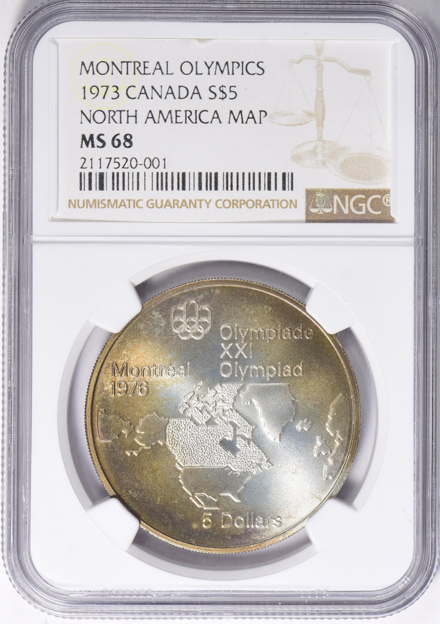 Canada 1973 Silver $5 Montreal Olympics North America Map KM-85 NGC MS ...