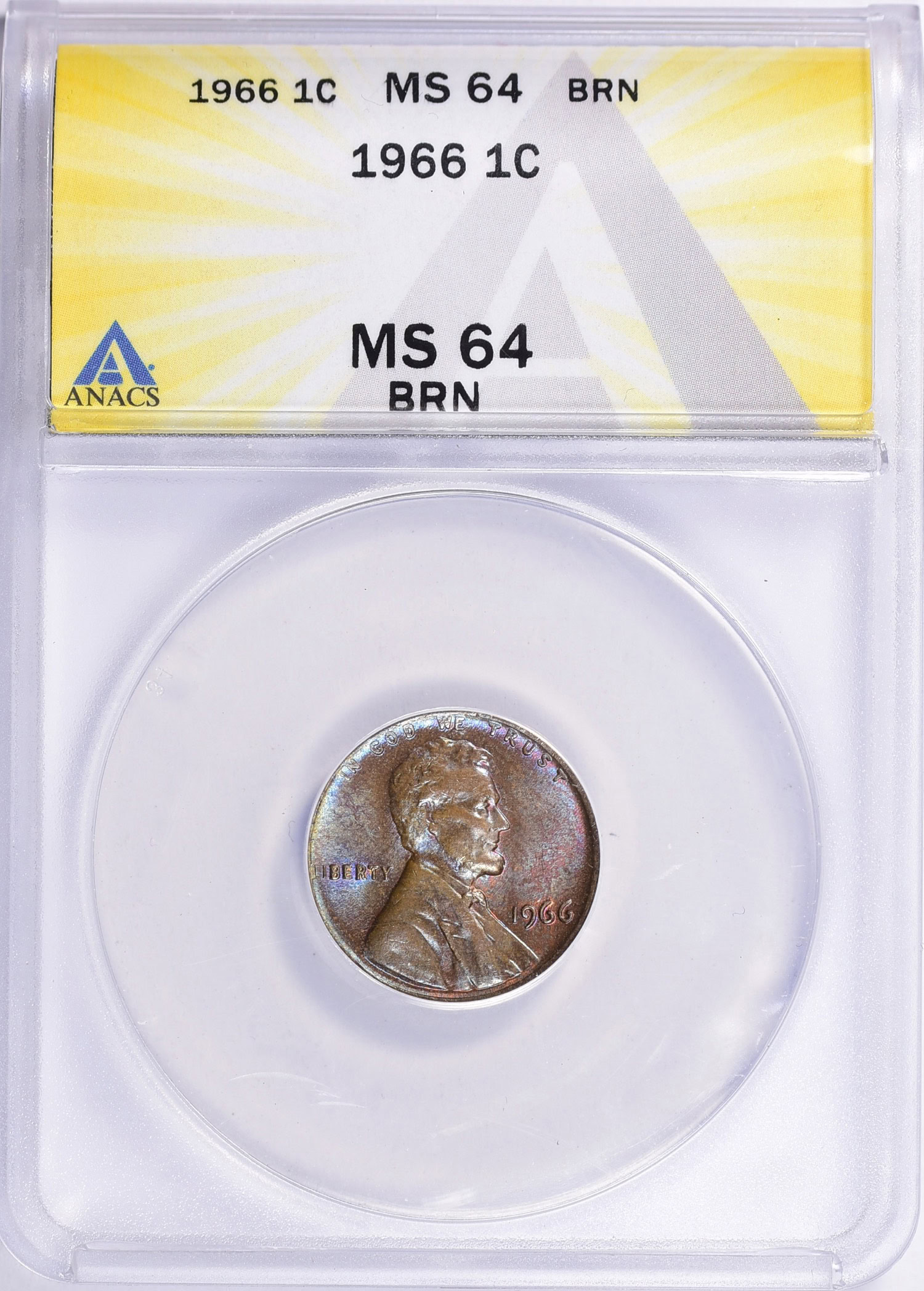 1966 Lincoln Cent ANACS MS-64 BN (Toned) (Item 1837121 ...